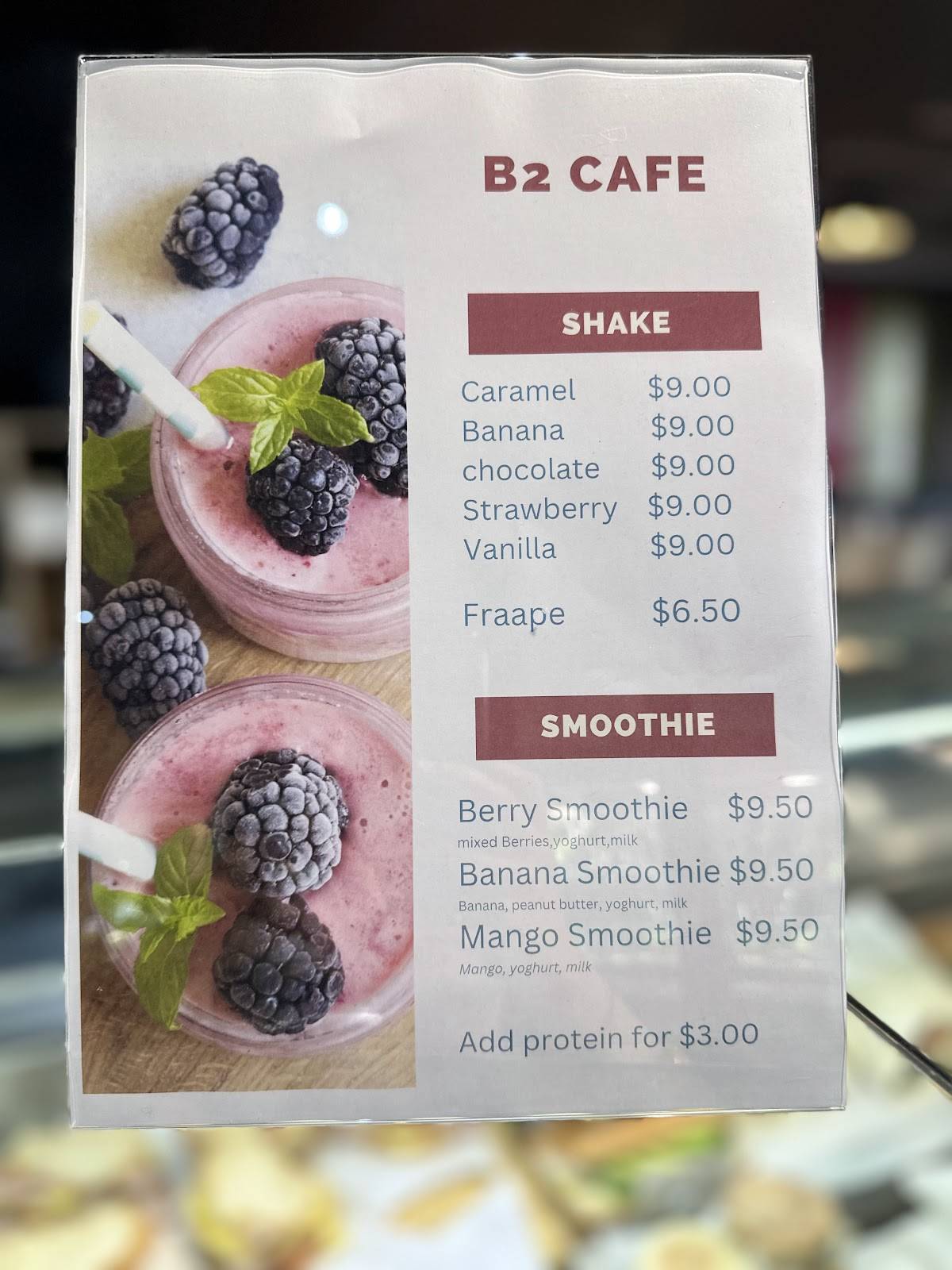 Menu at B2 Cafe, Port Melbourne