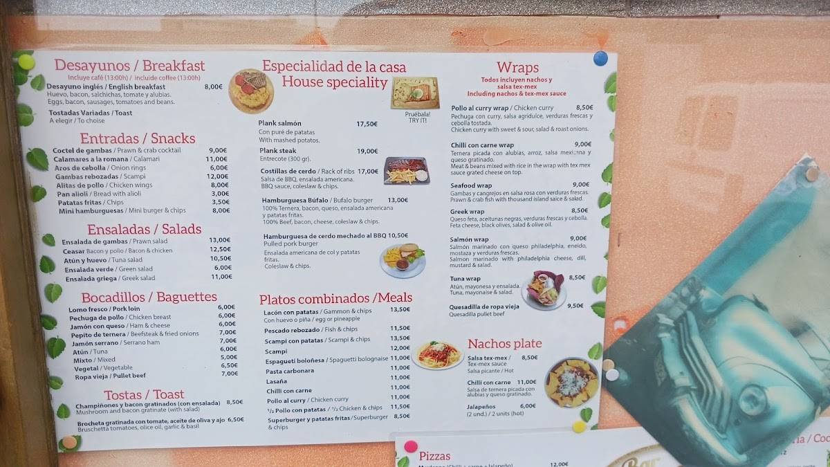 Menu at BAR CARLOS, Torrevieja, C. Sta. Petra