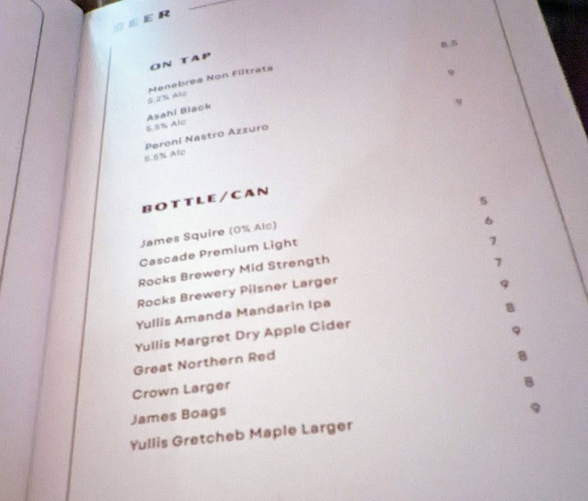 Menu at BAR QUATTRO, Waverton