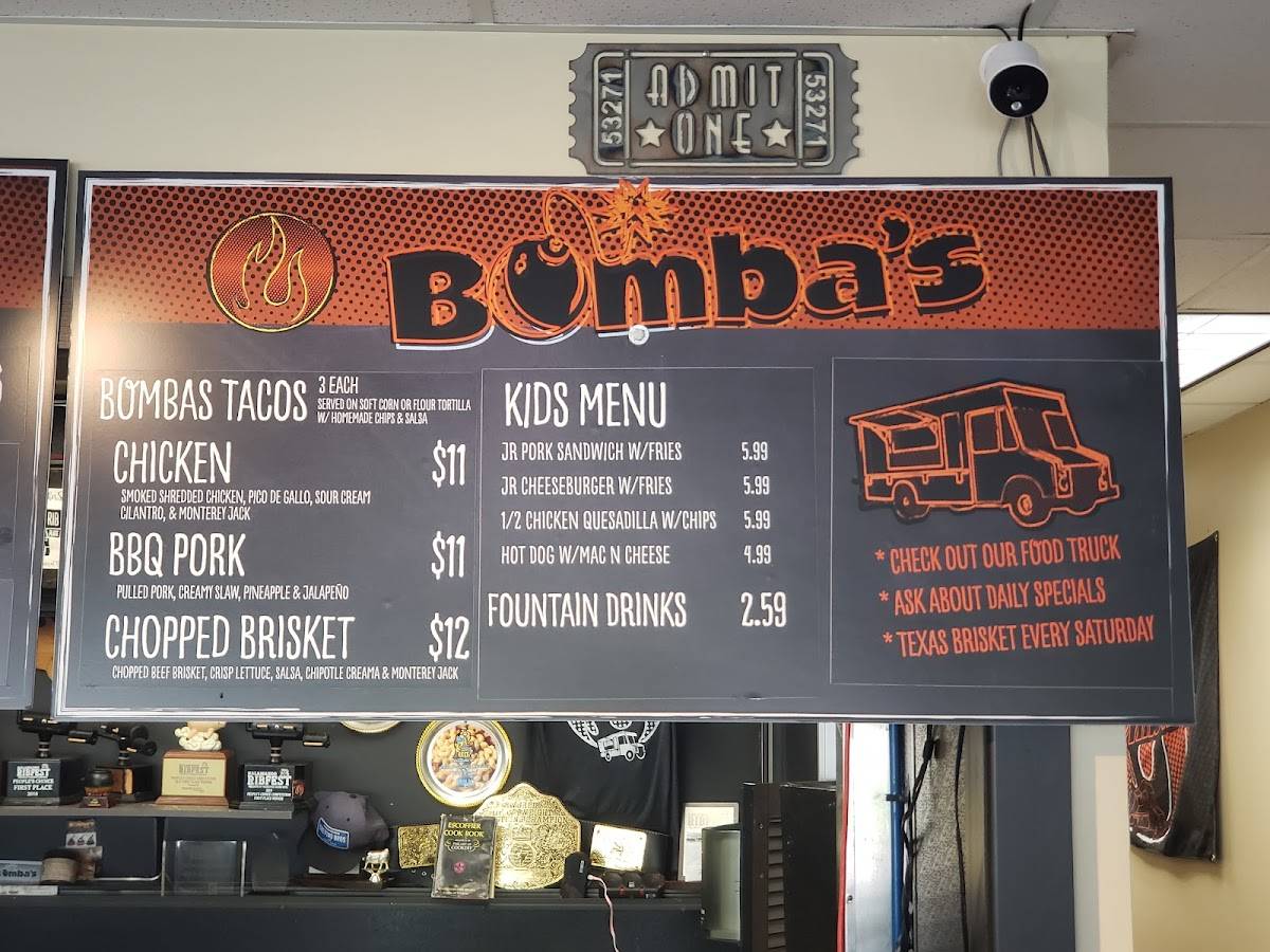Menu at Bomba's BBQ, Kalamazoo