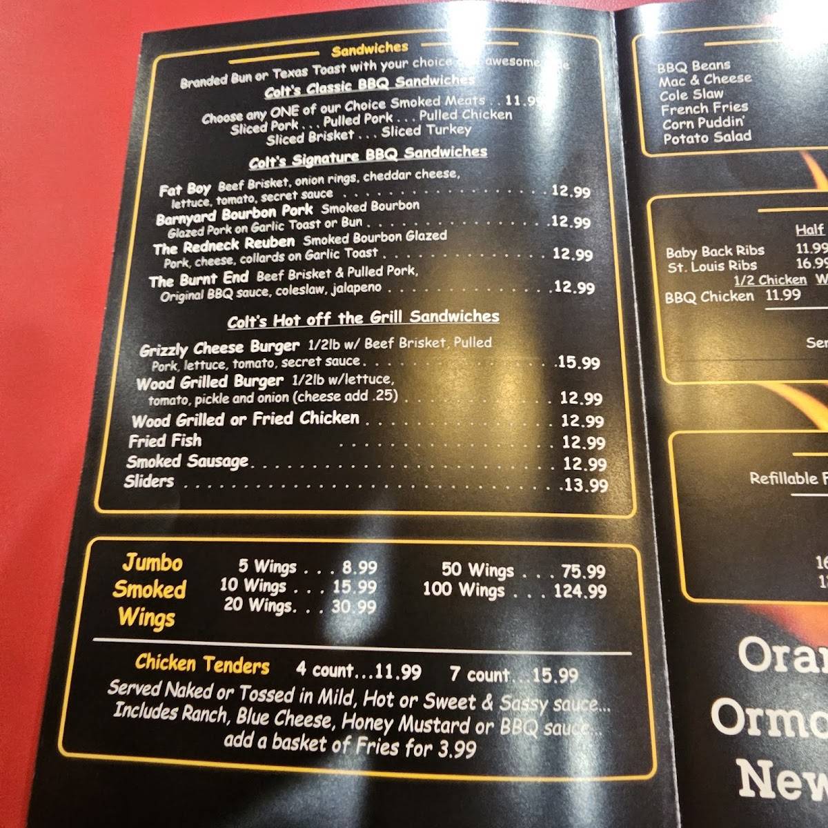 Menu at Colt's Pig Stand BBQ, Ormond Beach