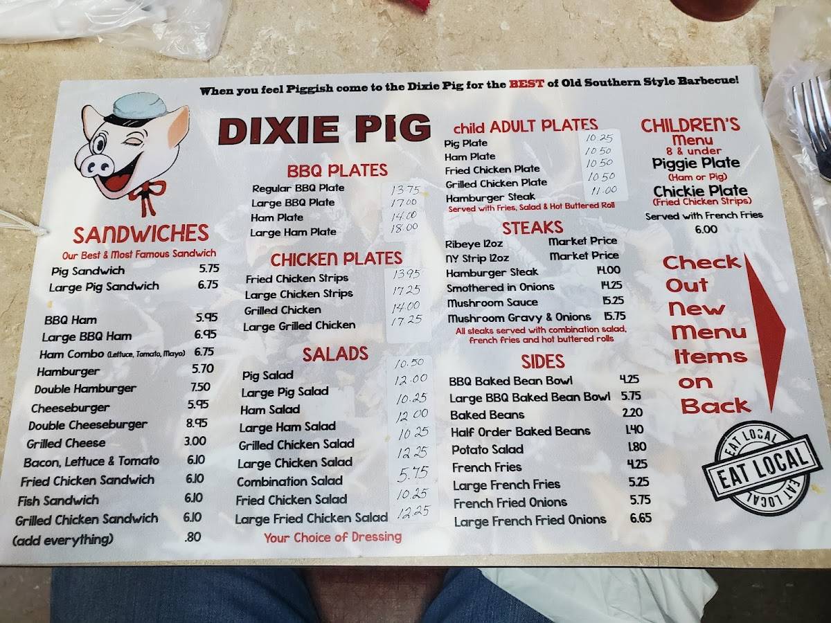 Menu at The Dixie Pig BBQ, Blytheville
