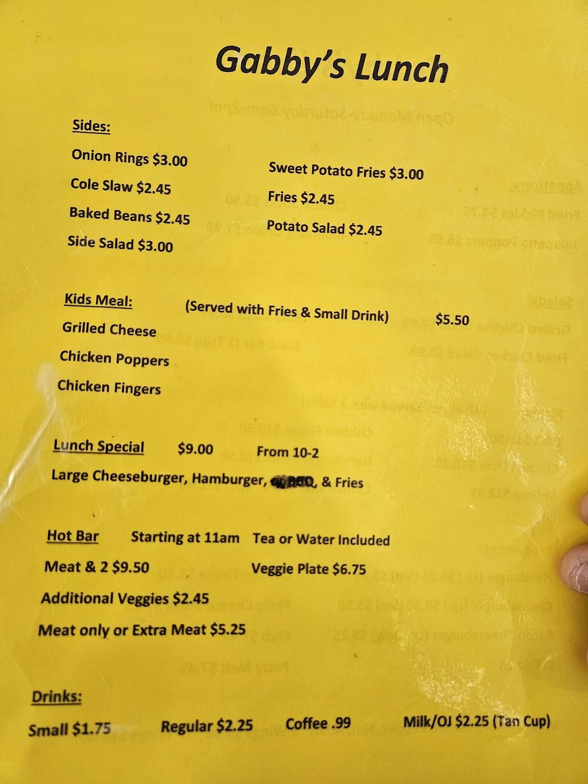 Menu at Gabby's Restaurant, Jasper