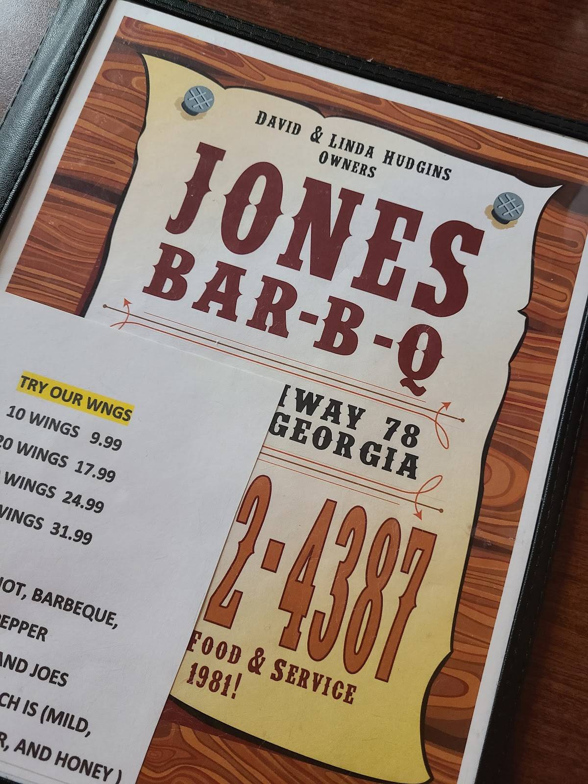 Menu at Jones Barbecue, Temple