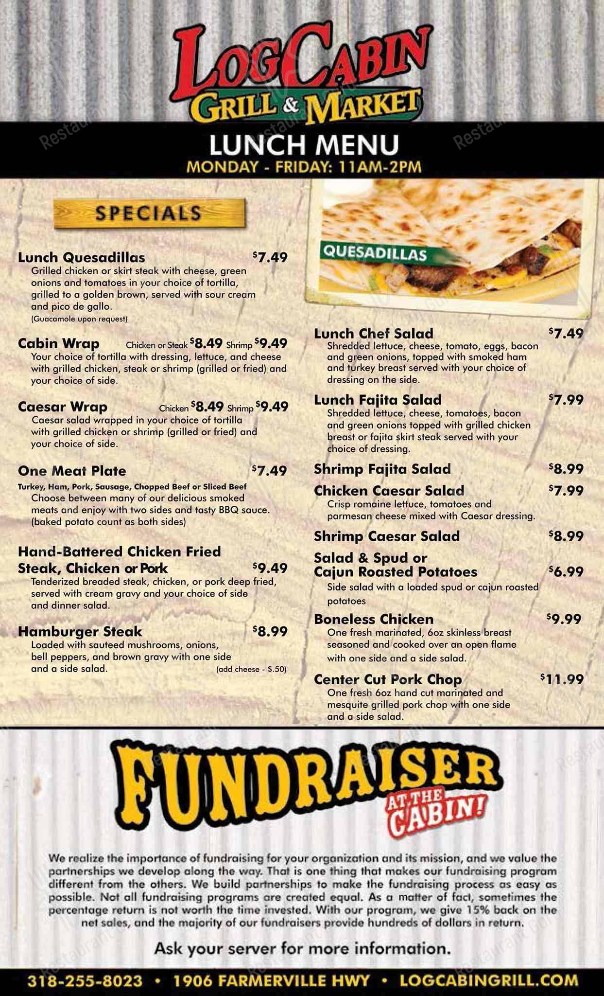 Menu at Log Cabin Grill & Market BBQ, Ruston
