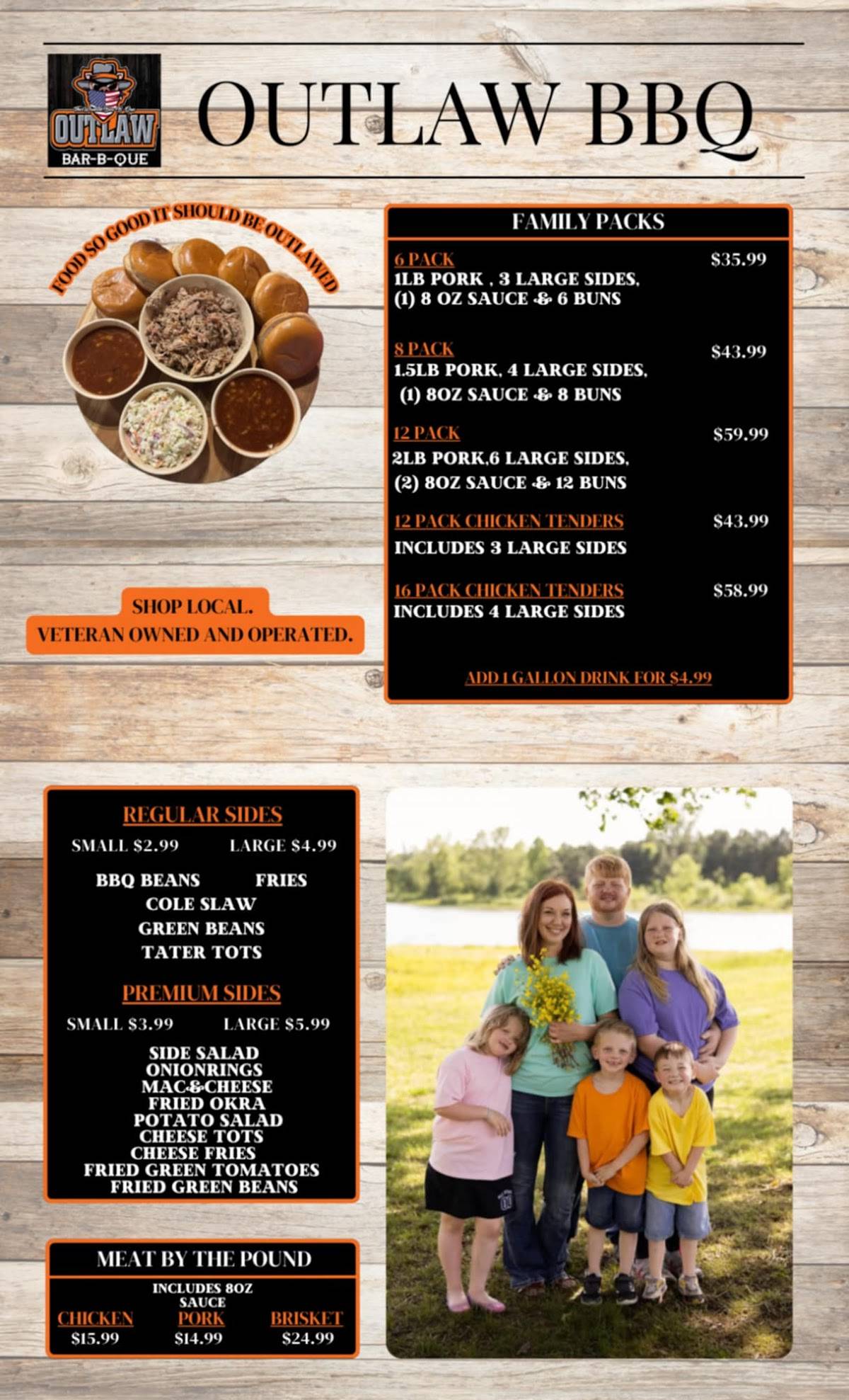 Menu at Outlaw Bar-B-Que, Munford, 24 McLaughlin Dr suite 54