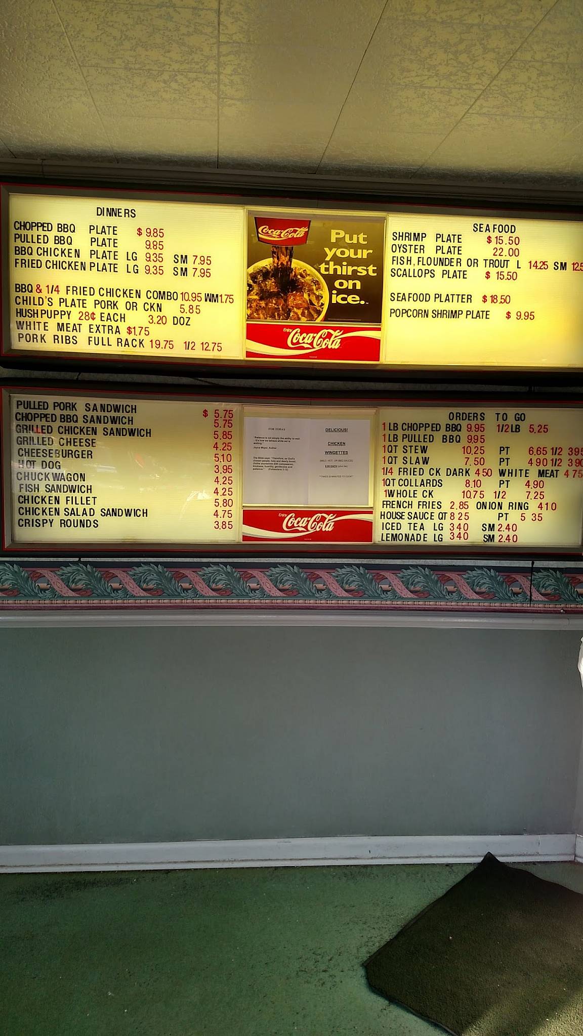 Menu at Ralph's Barbecue, Weldon