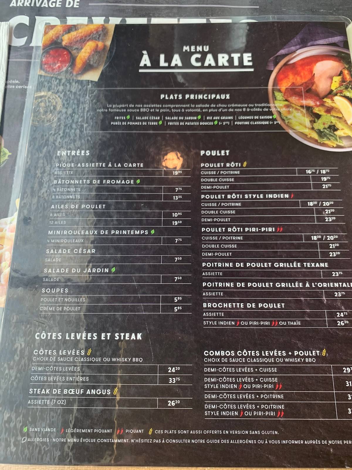 Menu au Restaurant et bar St Hubert Val d Or 3e Avenue