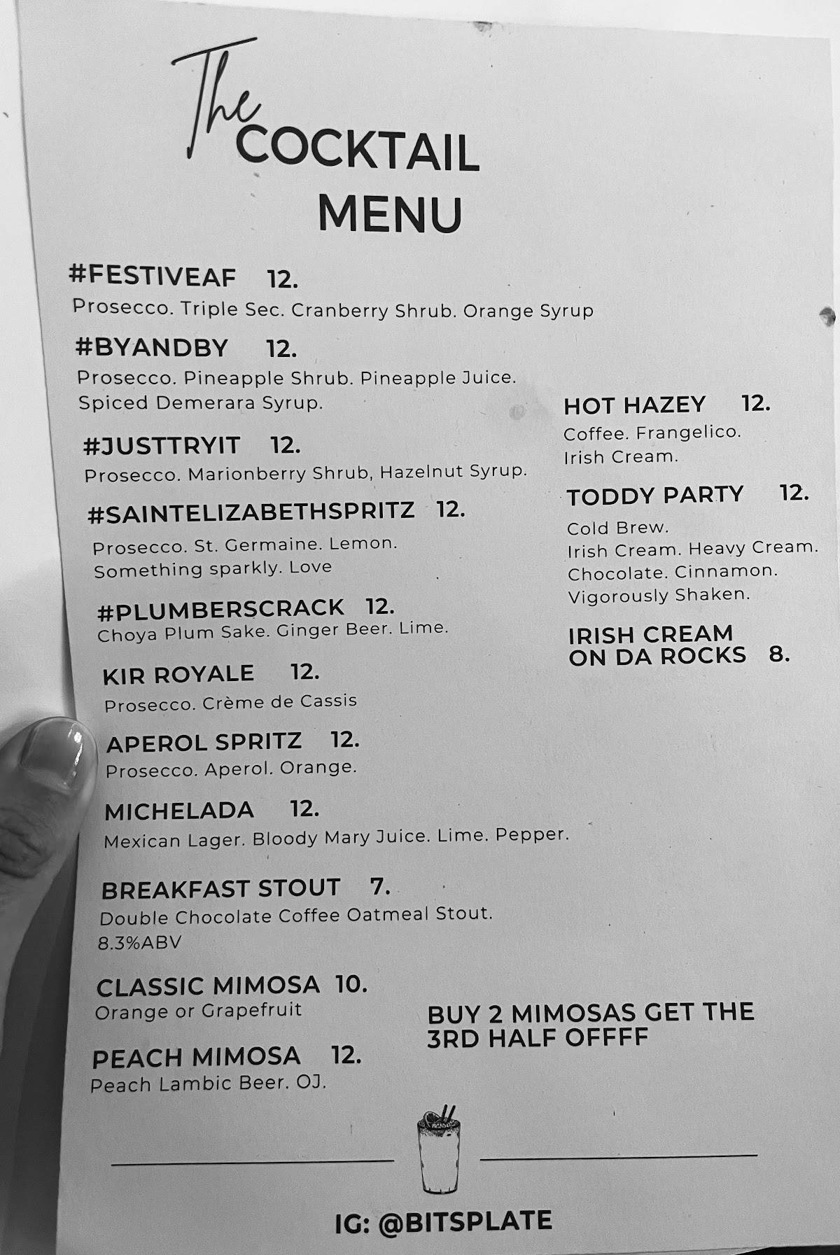Menu at BITS Cafe, Olympia