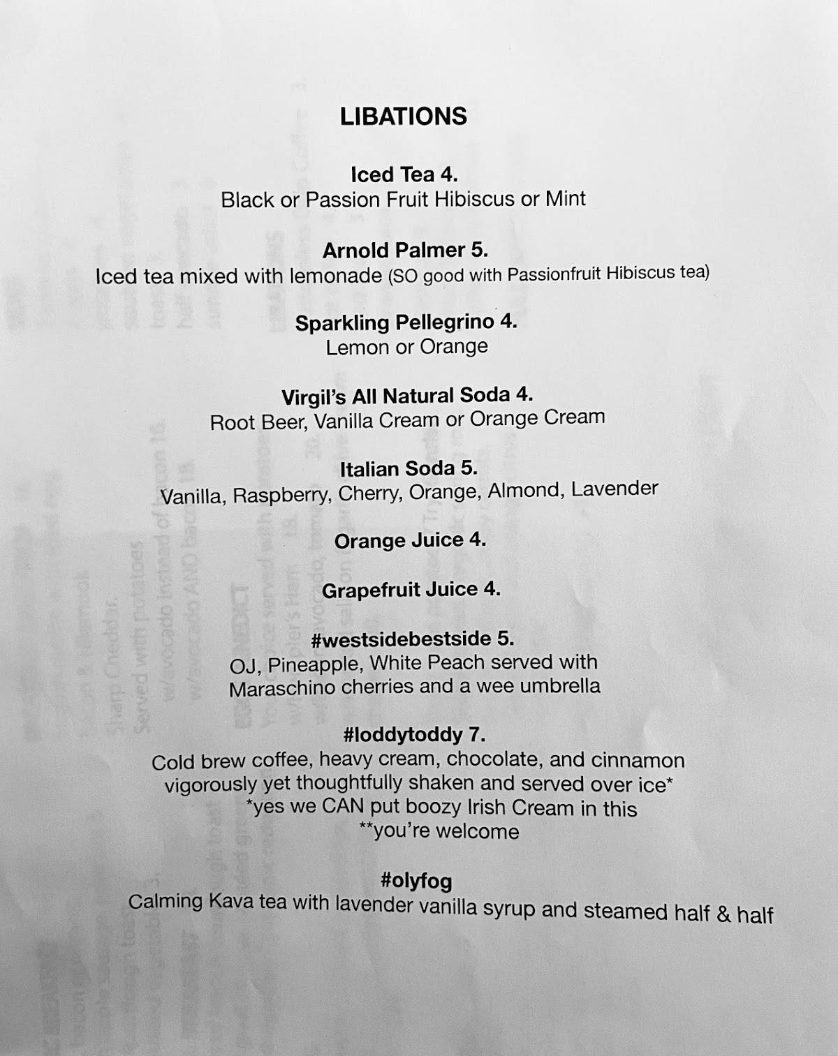Menu at BITS Cafe, Olympia
