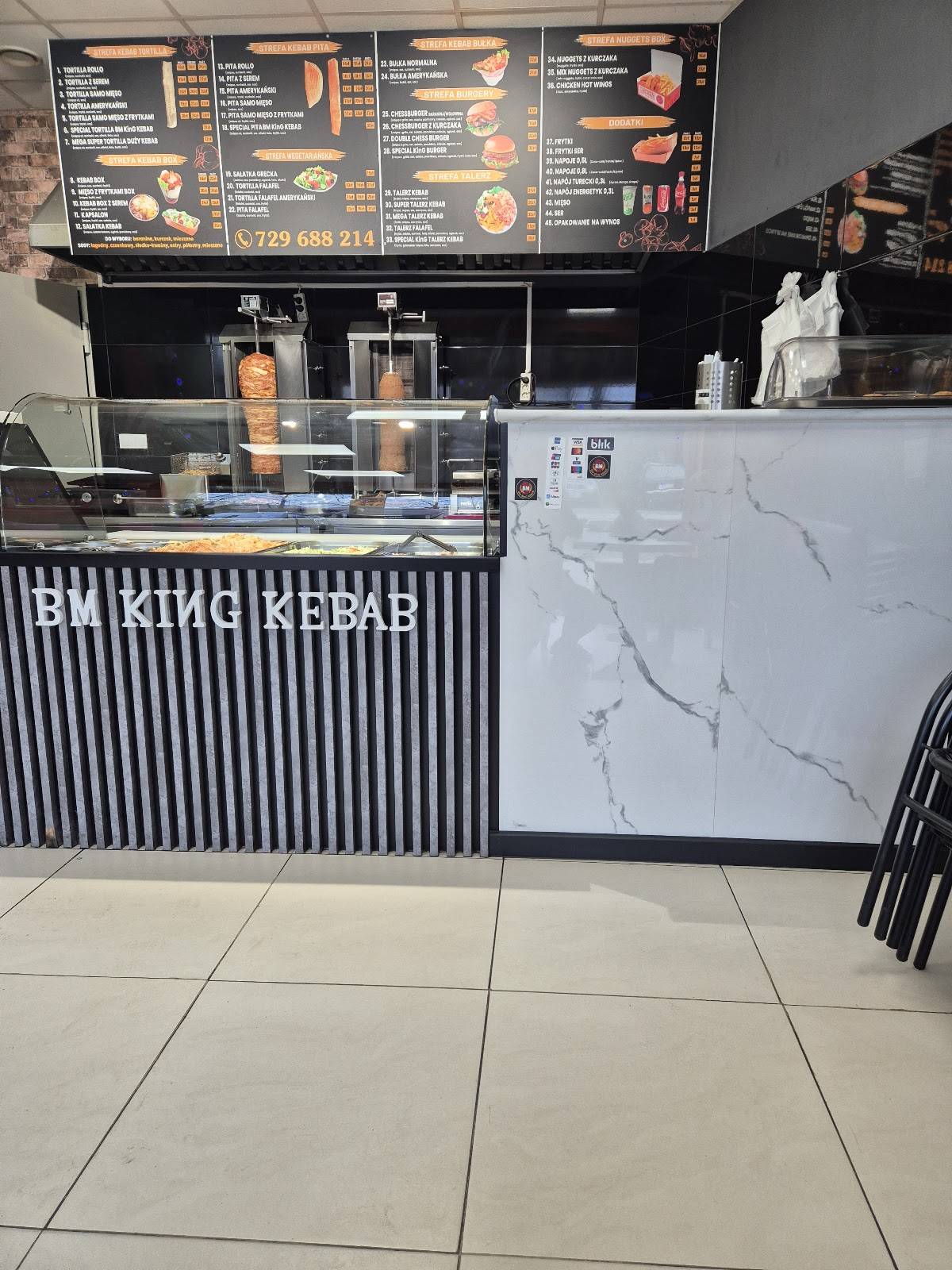 Menu at BM King kebab restaurant, Łódź