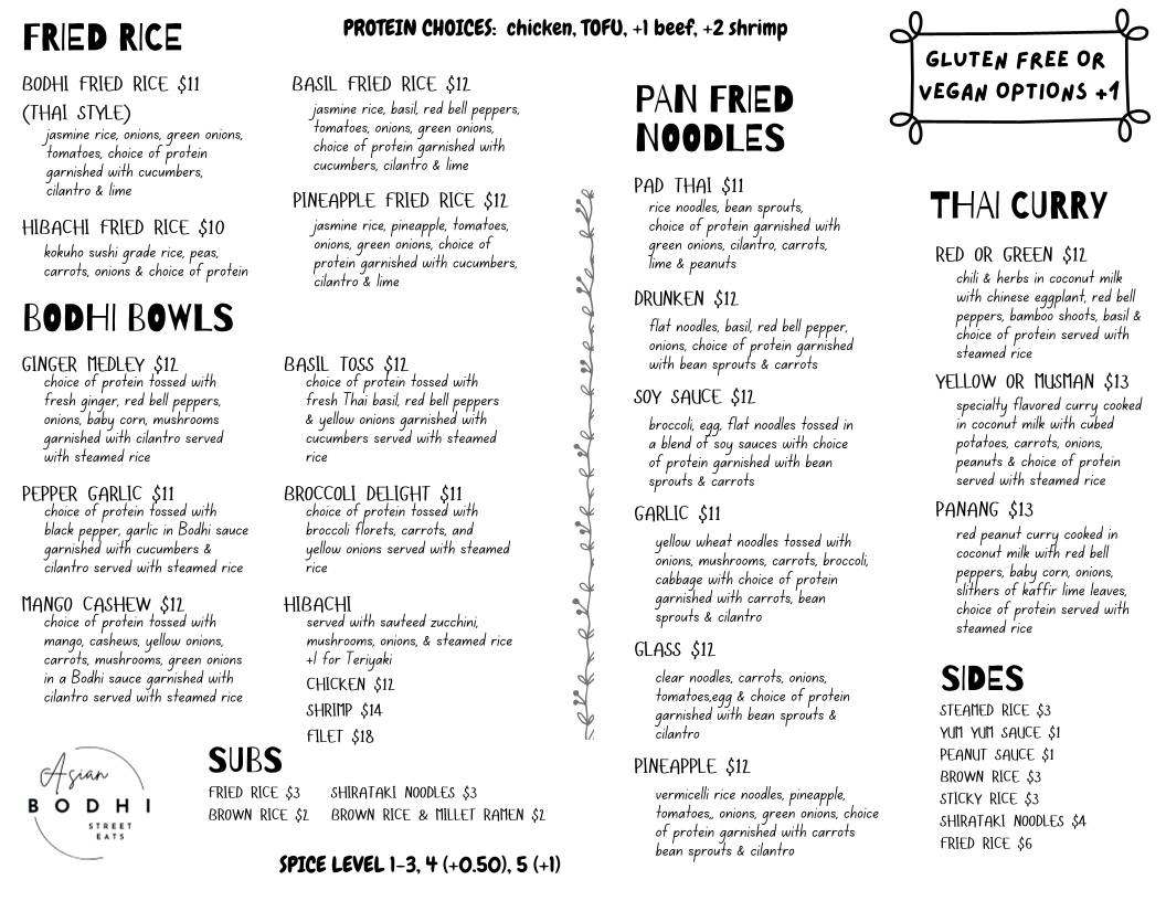 Menu at BODHI Asian Street Eats restaurant, Nashville