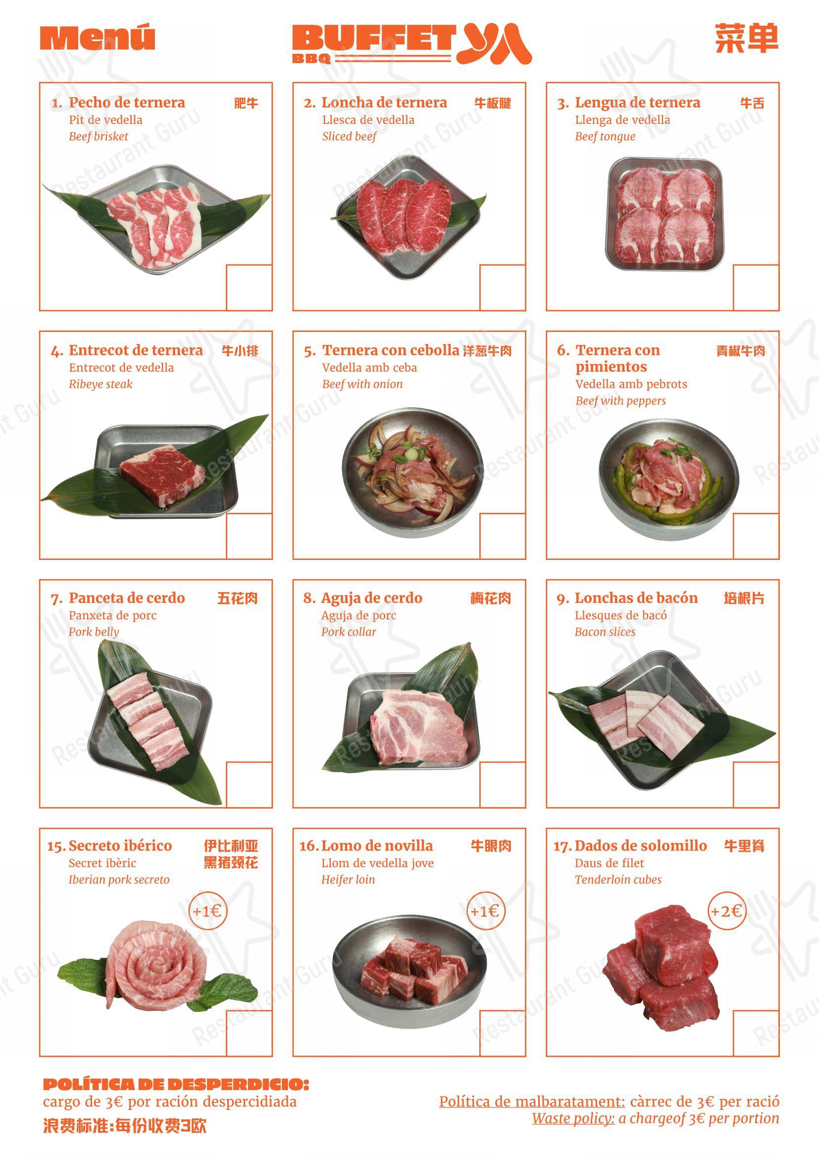 Carta de BUFFET YA (Buffet BBQ), Barcelona