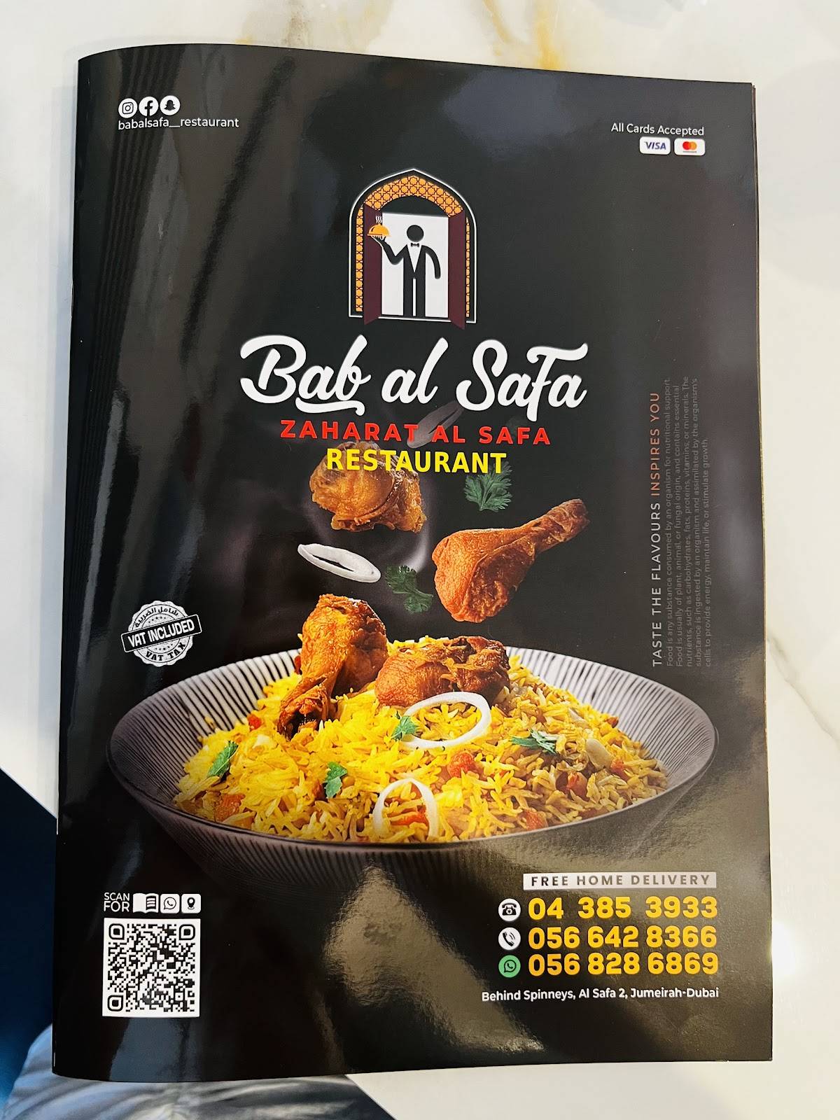 Menu at Bab Al Safa Restaurant, UAE
