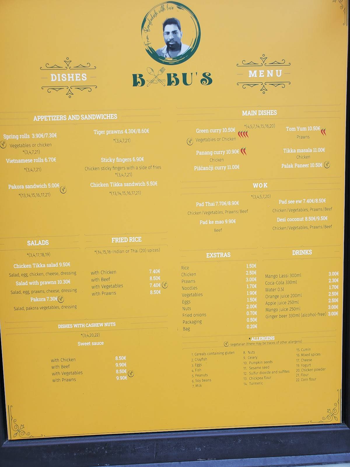 Speisekarte von Babu's Asian Street Food restaurant, Ljubljana