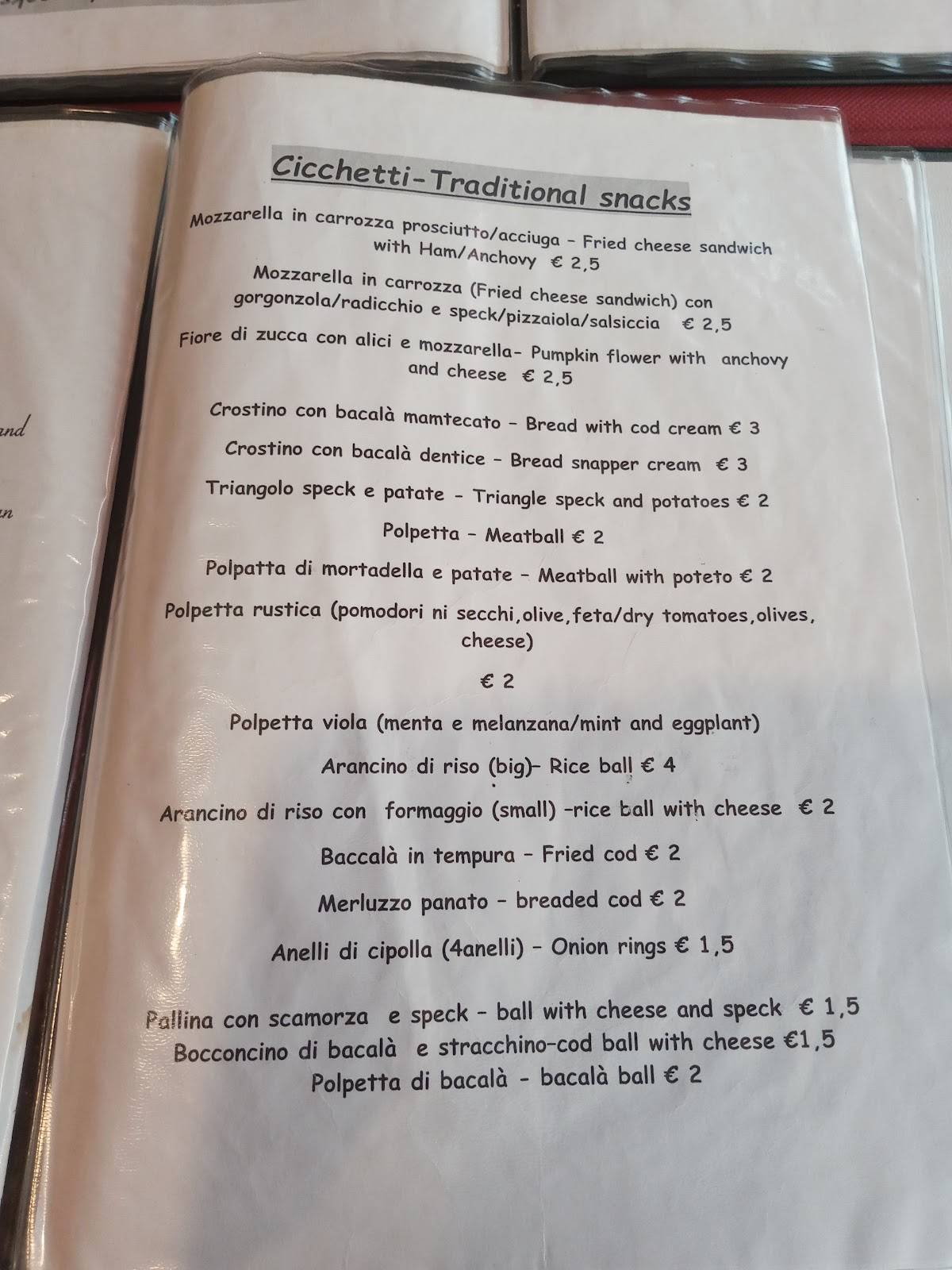 Menu at Bacaro Quebrado pub & bar, Venice