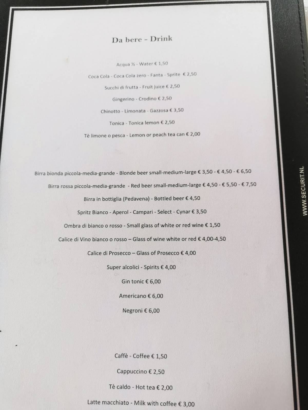 Menu at Bacaro Quebrado pub & bar, Venice