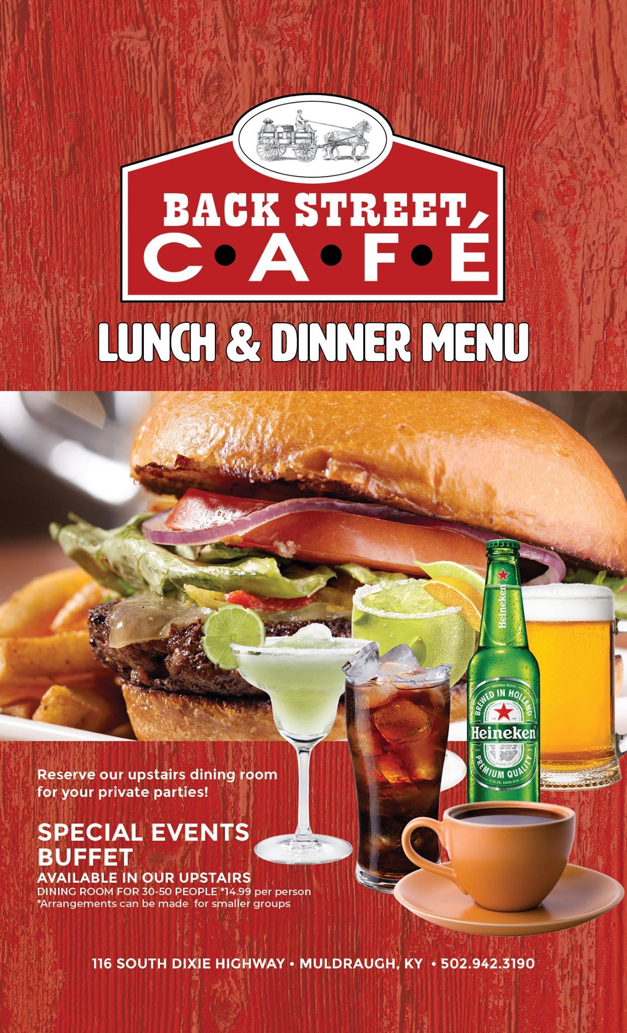 Menu at Backstreet Cafe, Muldraugh