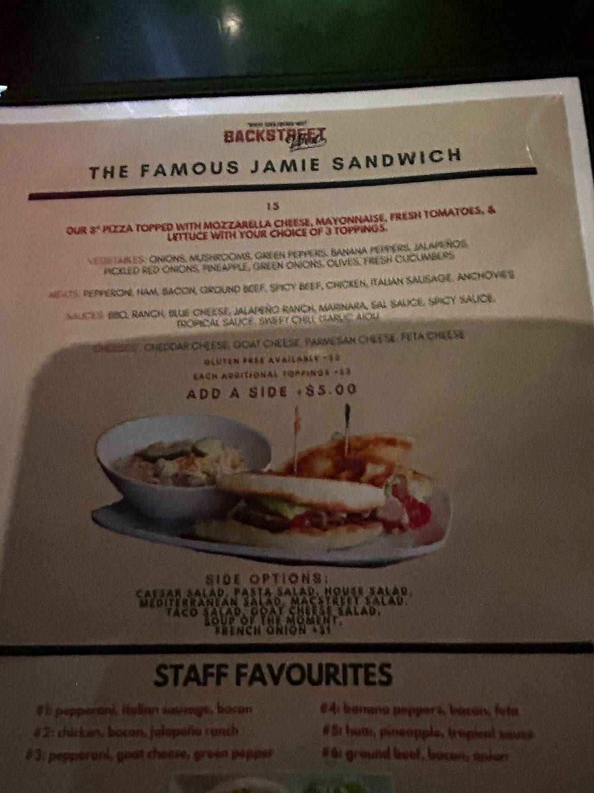 Menu at Backstreet WEST Pub & Pizza, Lethbridge, 407 Laval Blvd W
