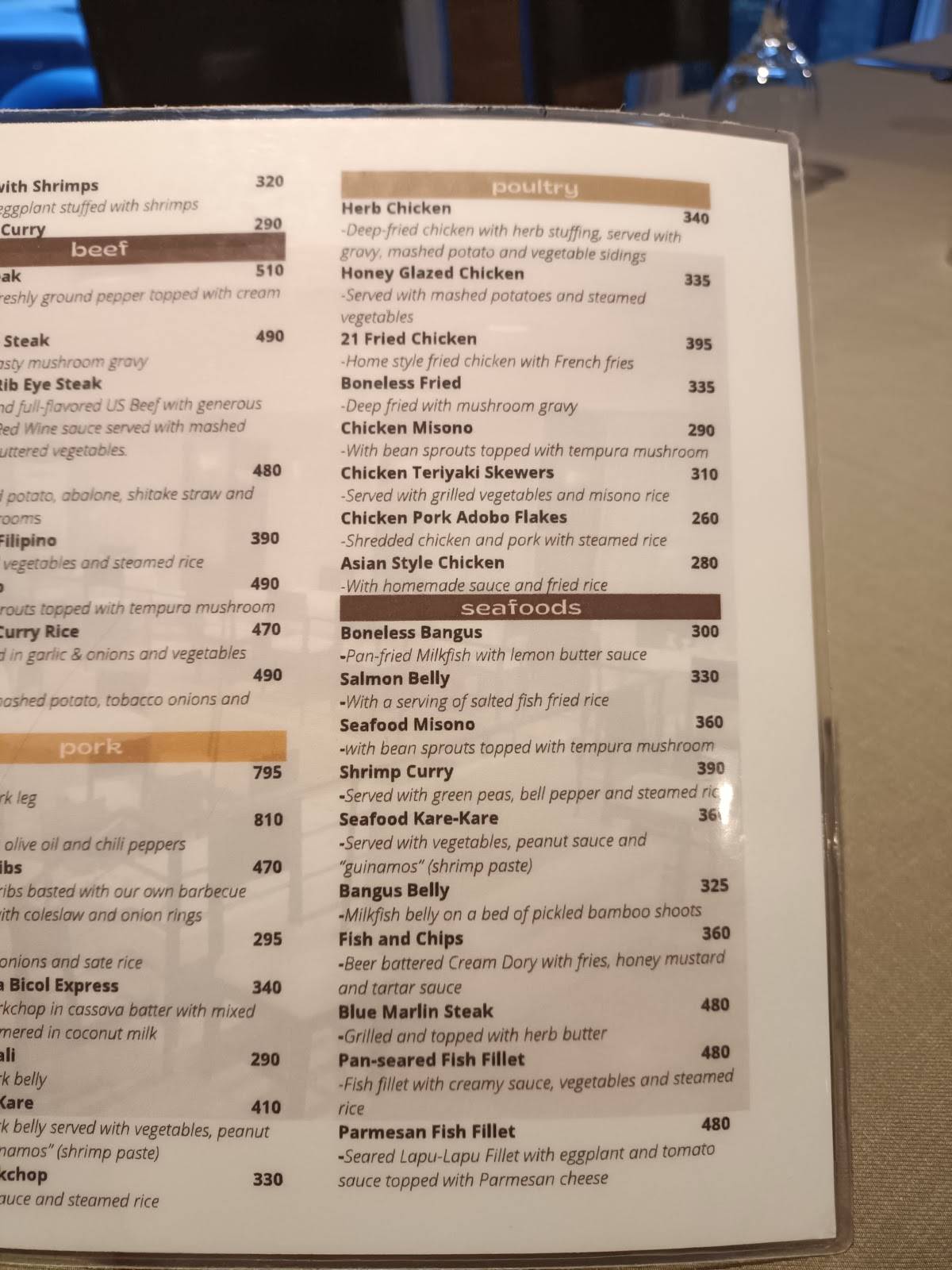 Menu at 21 Restaurant, Bacolod, 21 Lacson St