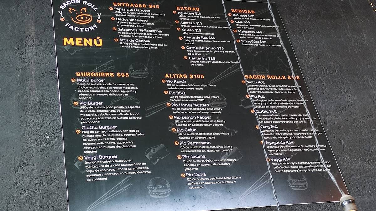 Menu at Bacon Roll Factory restaurant, Santiago de Querétaro