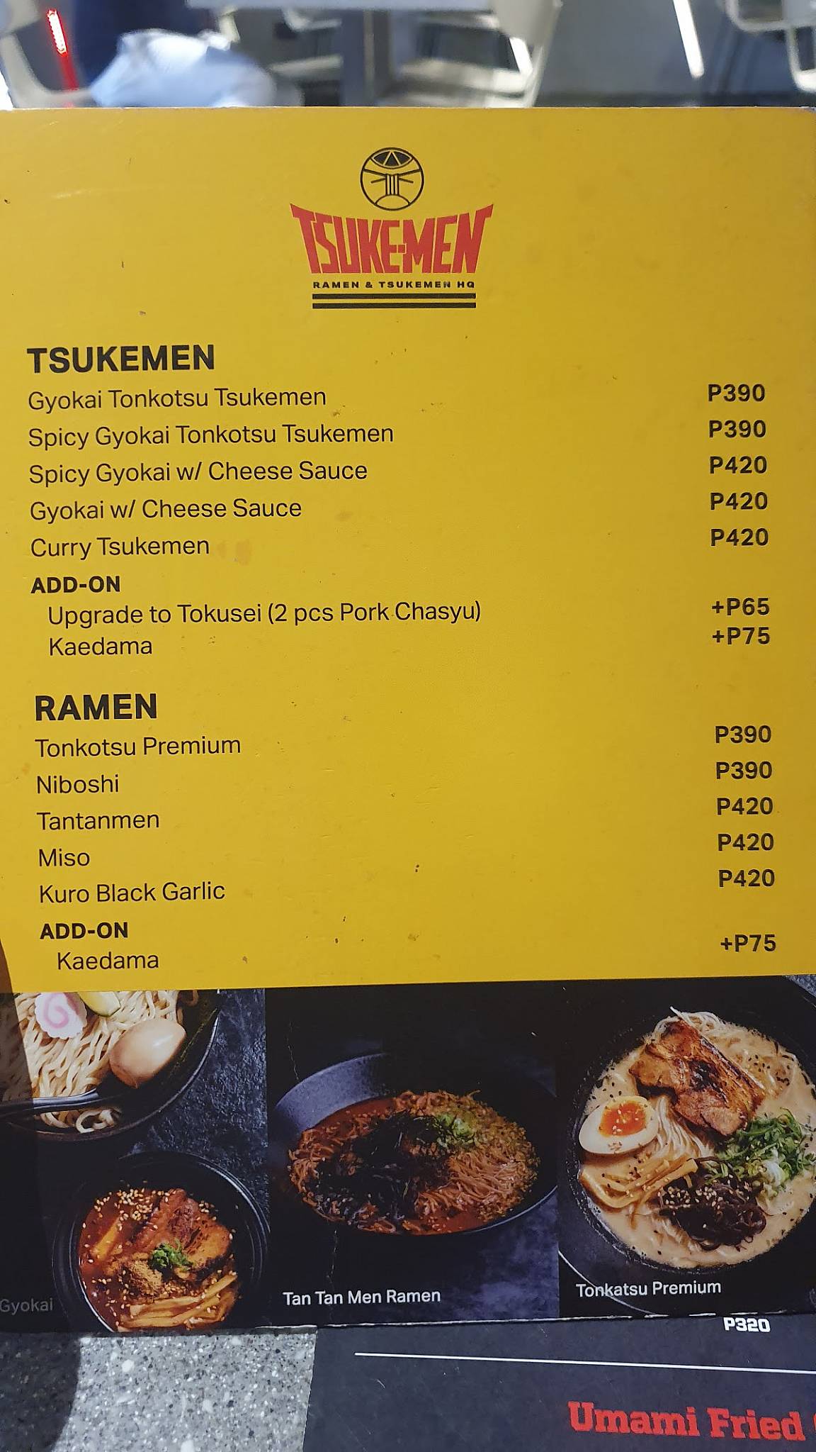 Menu at Bad Bird x Tsukemen restaurant, Manila, HXGM+7QW