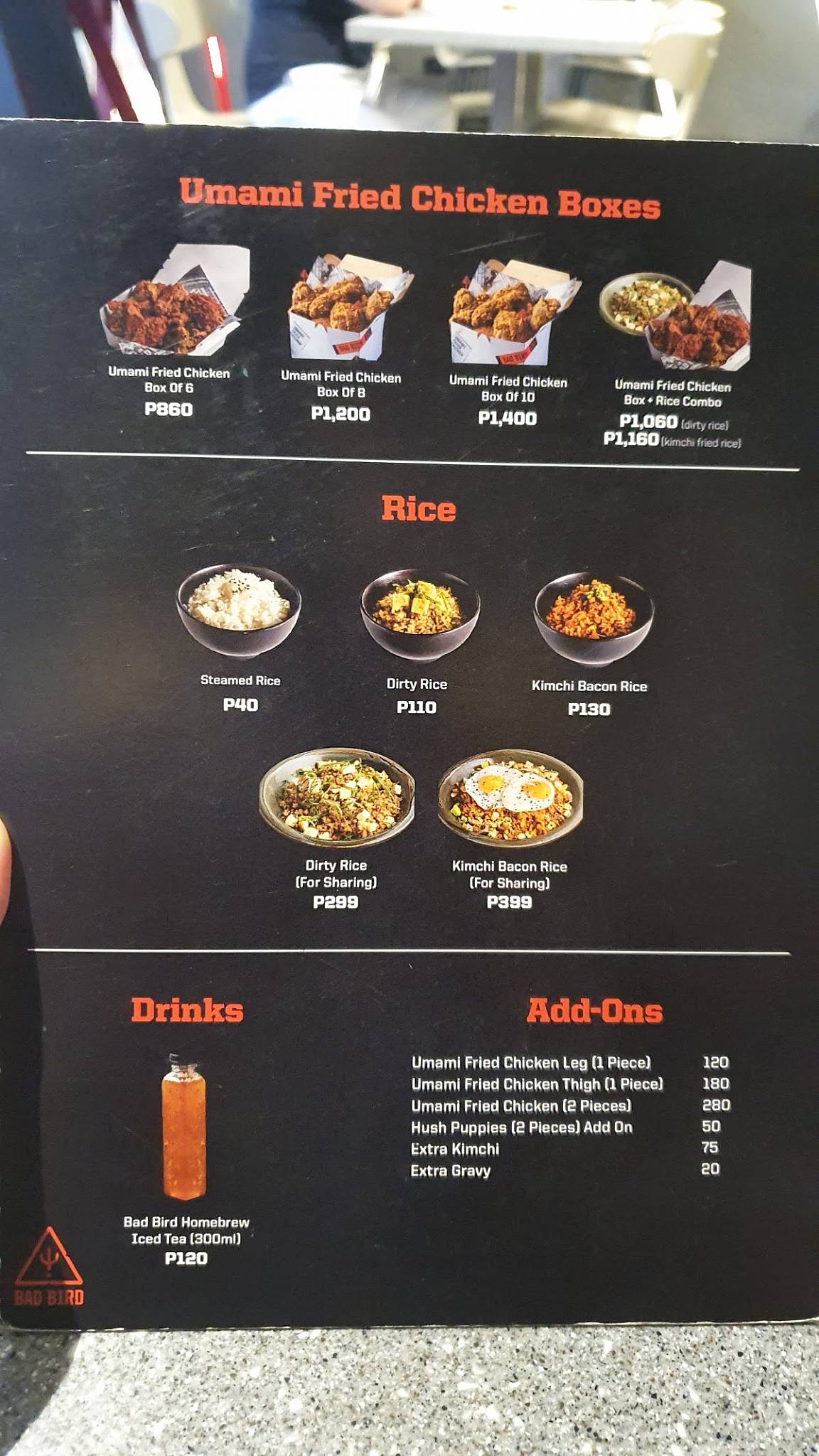 Menu at Bad Bird x Tsukemen restaurant, Manila, HXGM+7QW