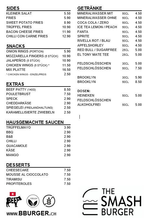 Speisekarte von B Burger, Baden