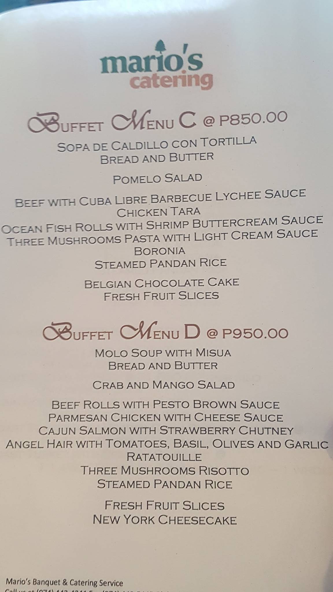 Menu at Mario's 8 Loakan Road, Baguio City steakhouse, Baguio