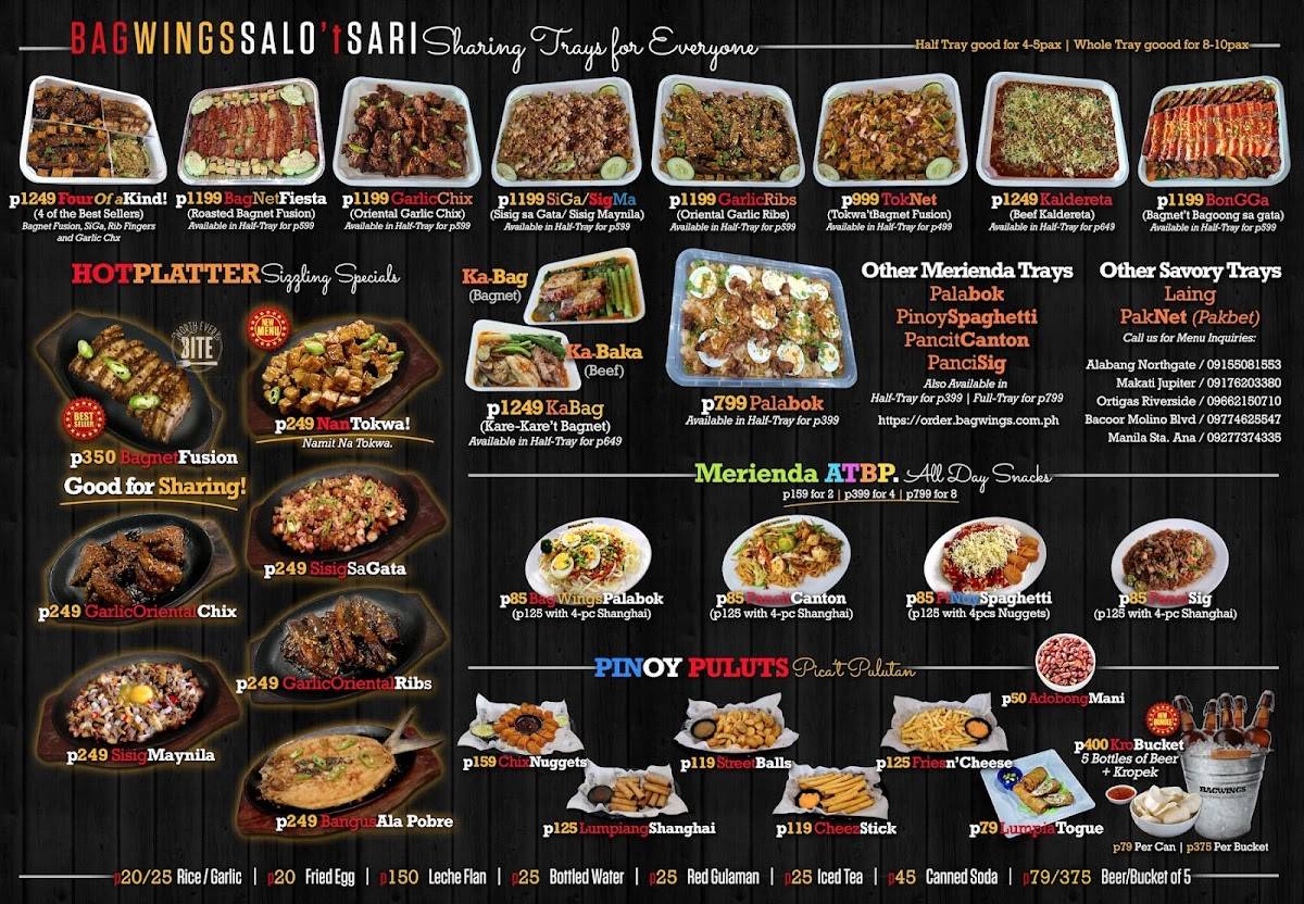 Menu at Bagwings Alabang restaurant, Muntinlupa, Axis One