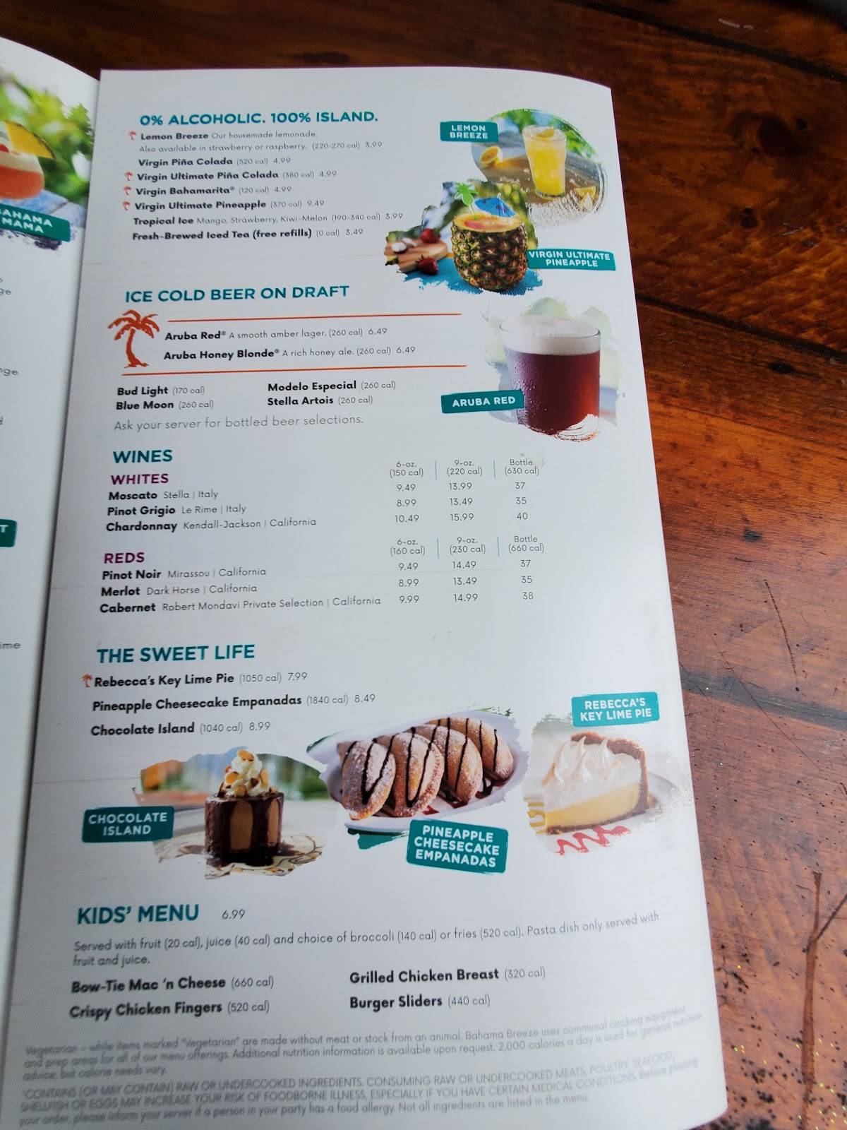 Menu at Bahama Breeze pub & bar, Kissimmee, W Osceola Pkwy