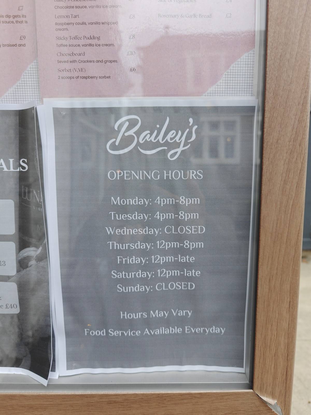 Menu at Baileys Bar & Grill, Settle