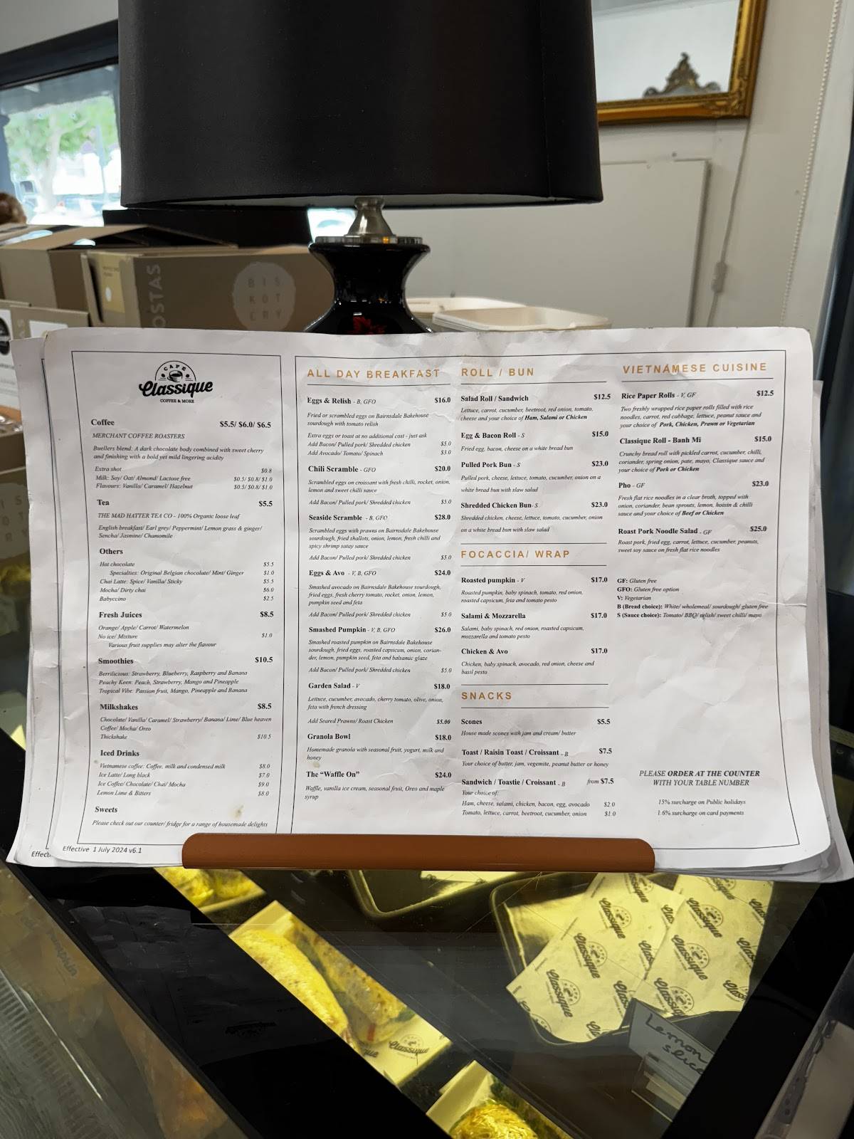 Menu at Classique Café cafe, Bairnsdale