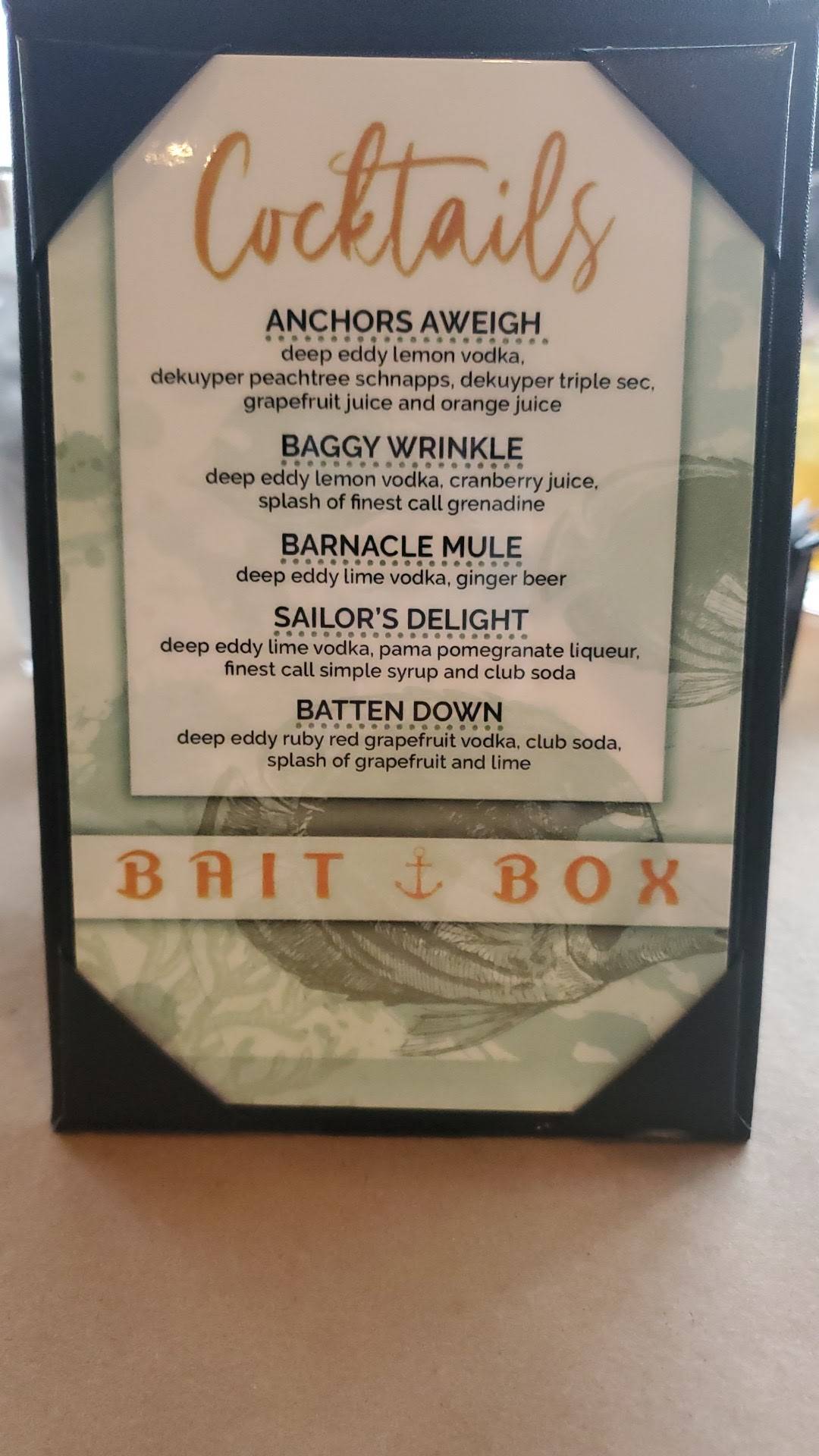 Menu at Bait Box Restaurant, Greenwich