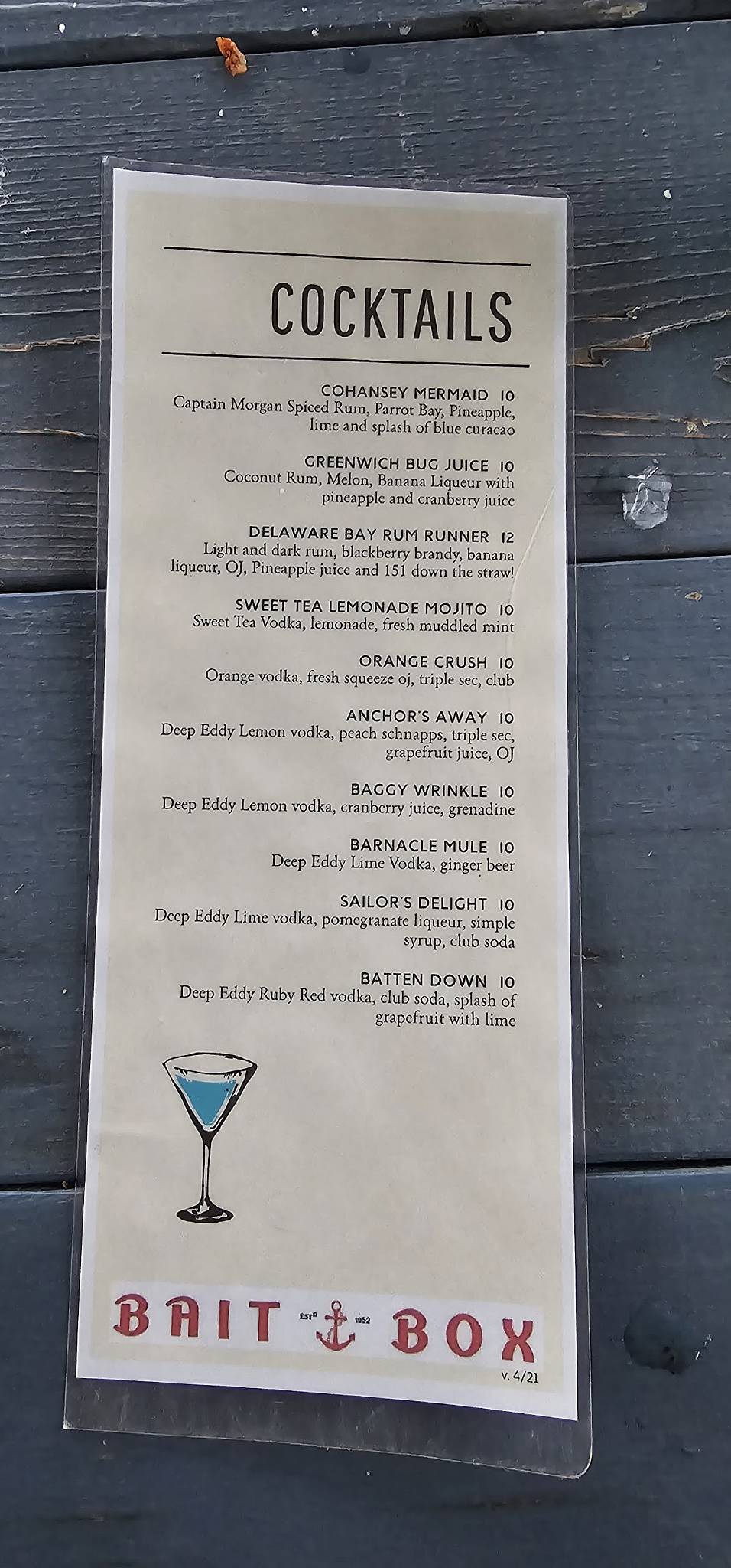 Menu at Bait Box Restaurant, Greenwich