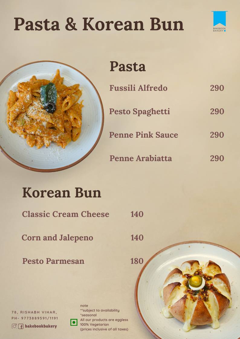 Menu at Bákebook Bakery, Delhi