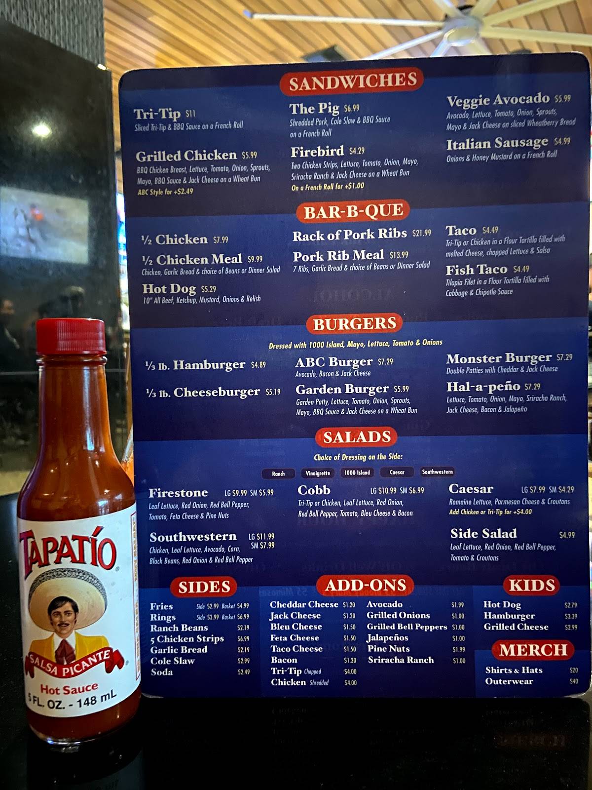 Menu at Firestone Grill pub & bar, Bakersfield, California Ave