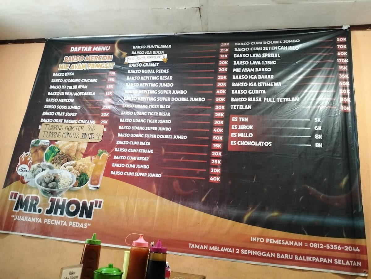 Carta del restaurante Bakso Kuah Mercon Mr.John, Balikpapan