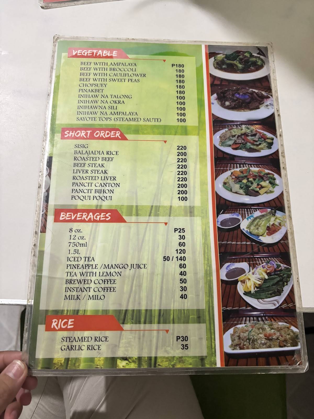 Menu at Balajadia Kitchenette restaurant, Baguio