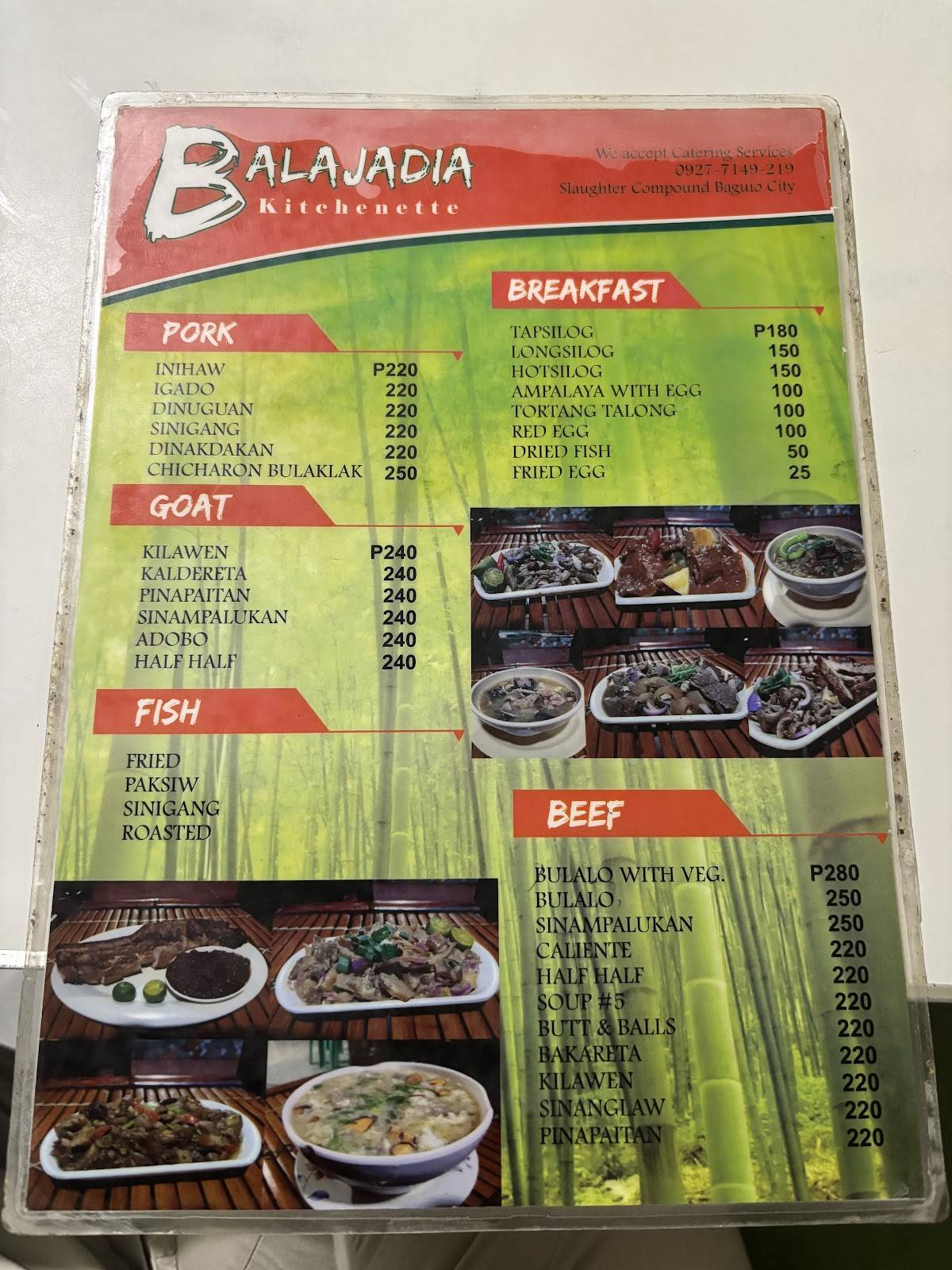 Menu at Balajadia Kitchenette restaurant, Baguio