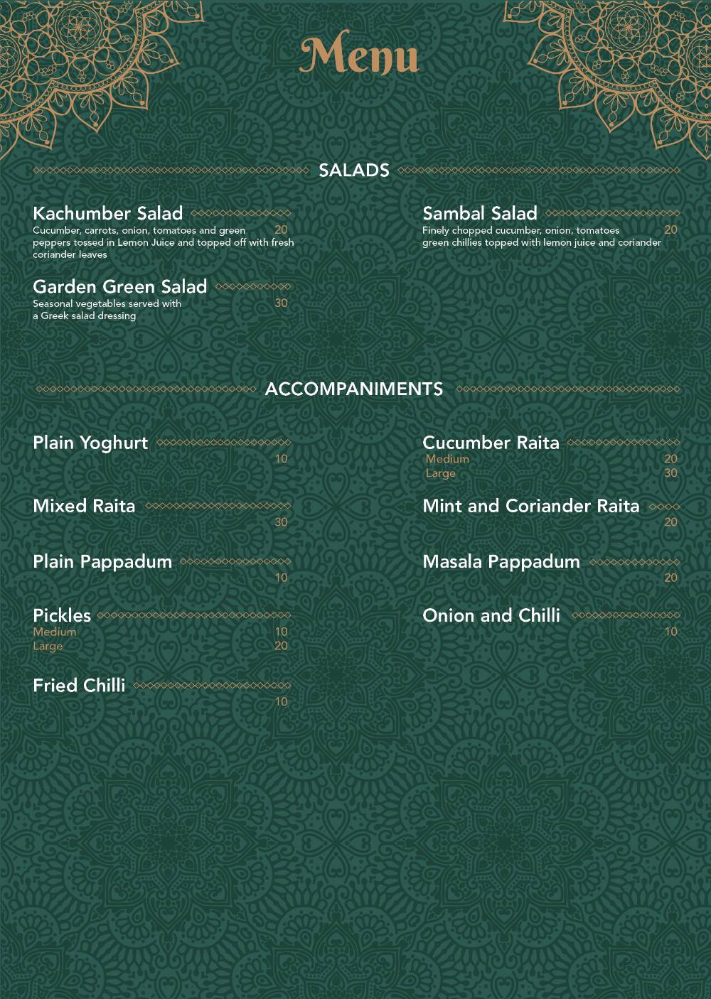 Menu at Baluchi Restaurant, Sandton