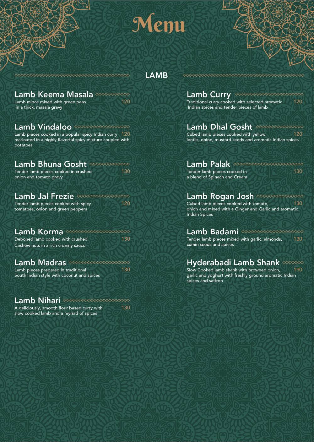 Menu at Baluchi Restaurant, Sandton