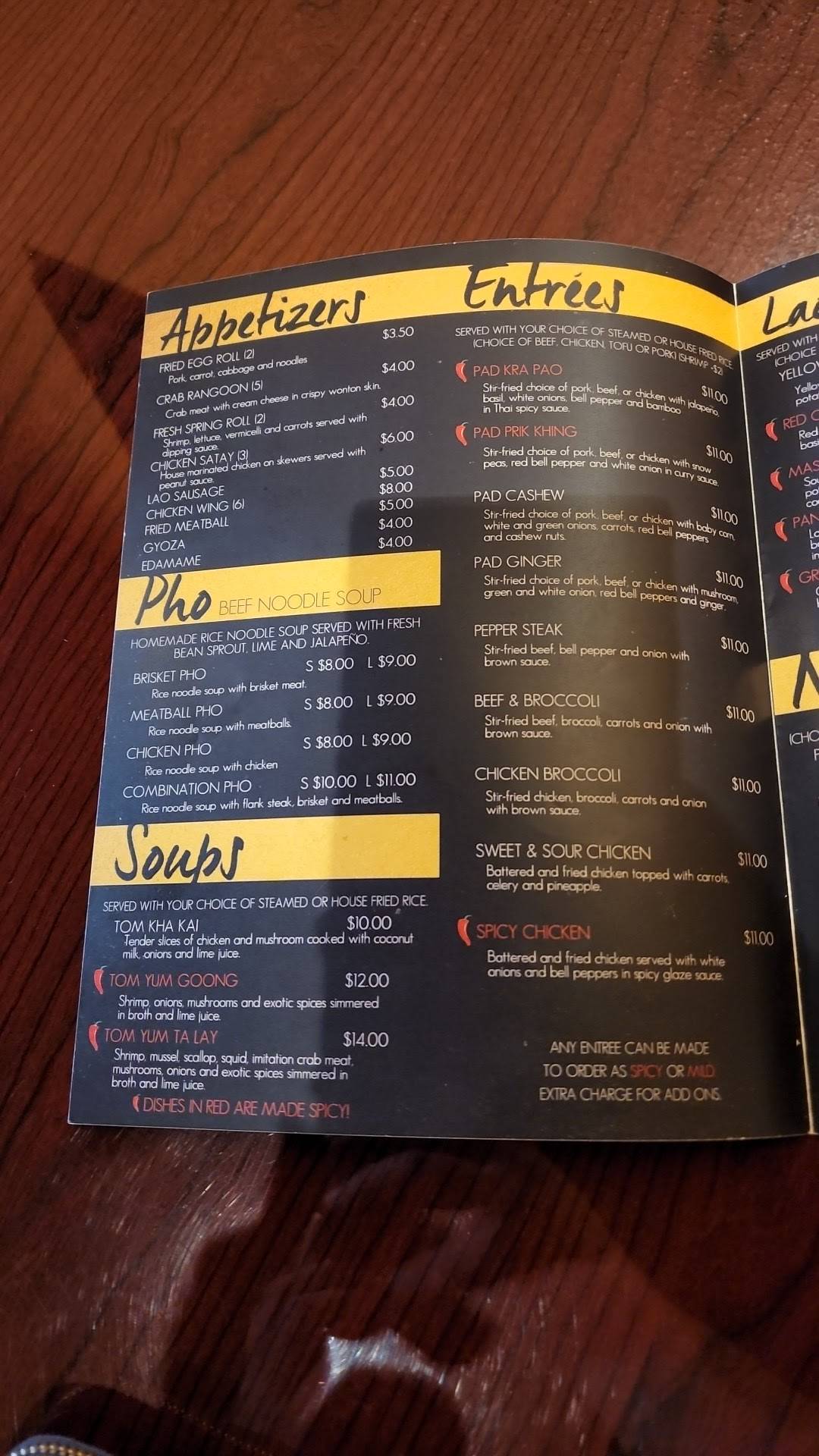 Menu at Ban Moon restaurant, San Angelo, 405 W Ave N