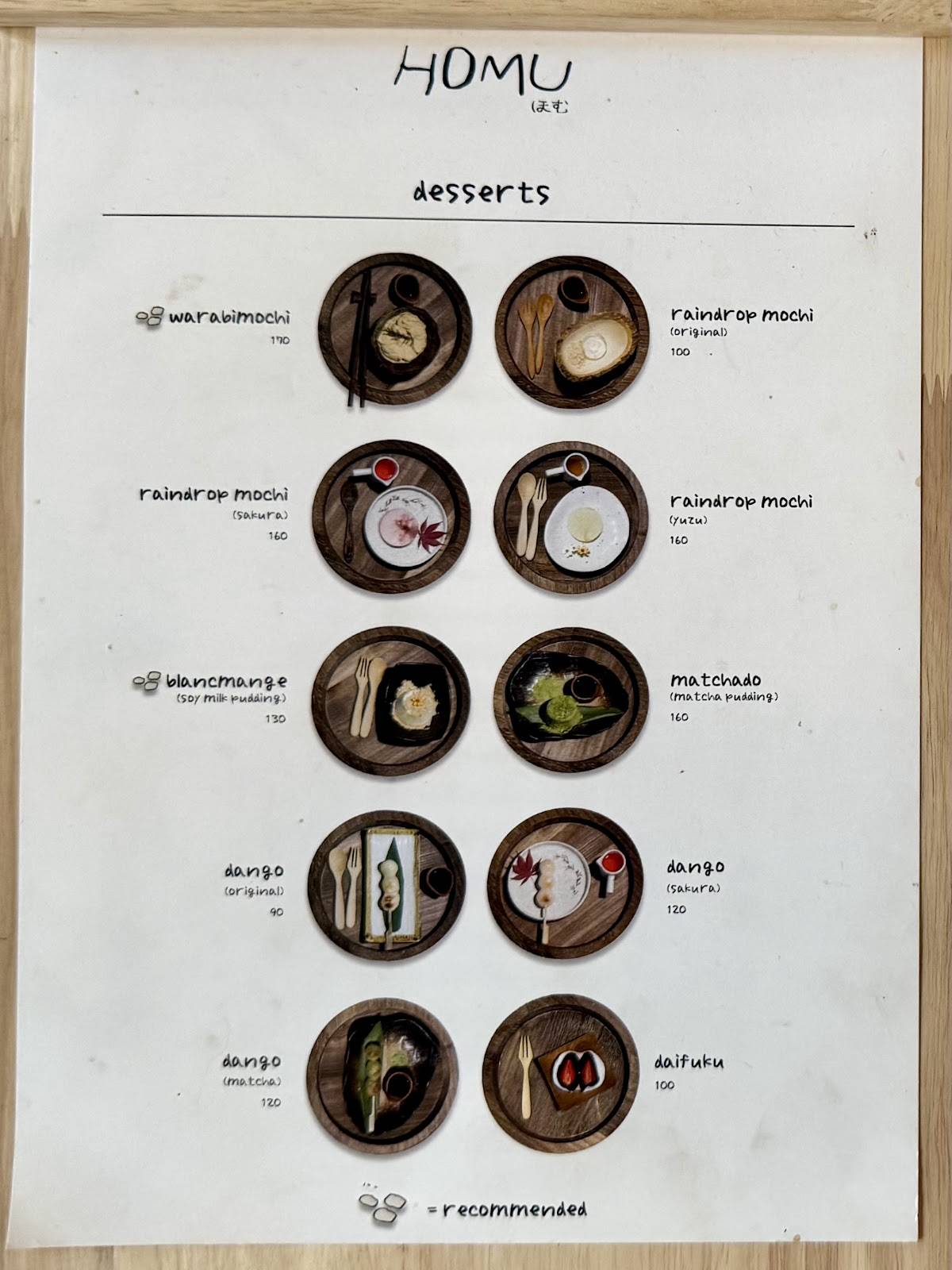 Menu at HOMU cafe, Bangkok