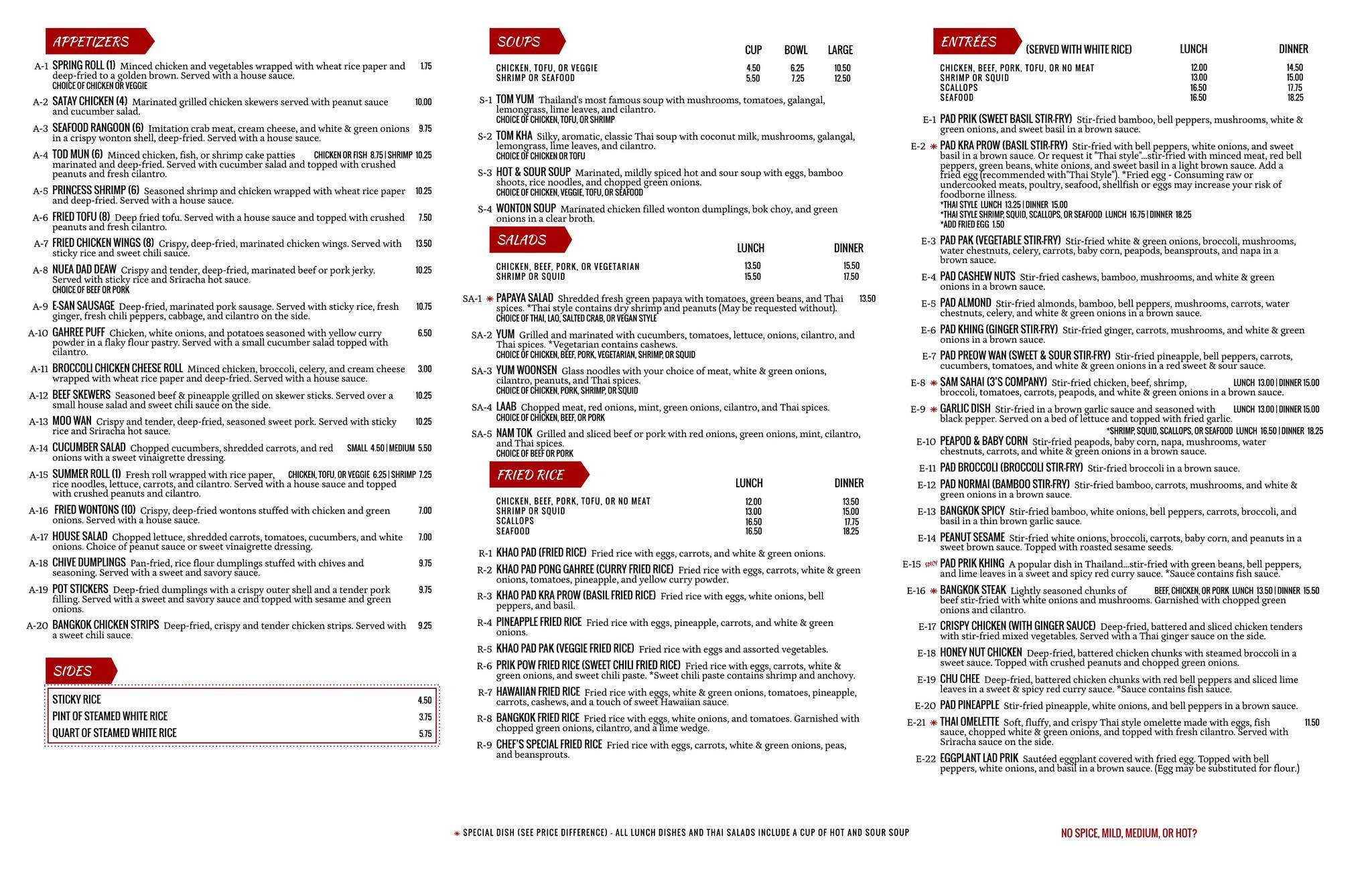 Menu at Bangkok Kitchen restaurant, Maumee, 582 W Dussel Dr