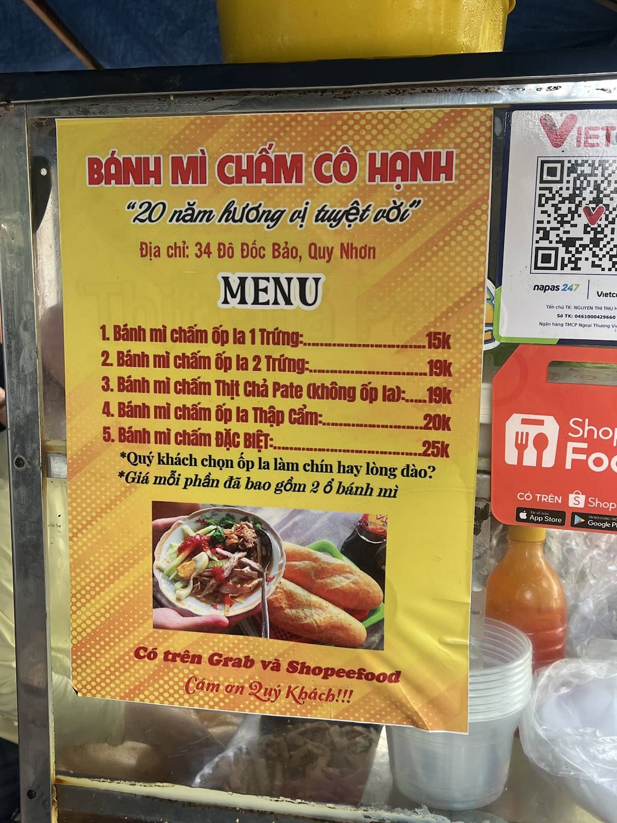 Menu at Bánh mì chấm cô Hạnh 34 Đô Đốc Bảo, Quy Nhơn, Qui Nhơn