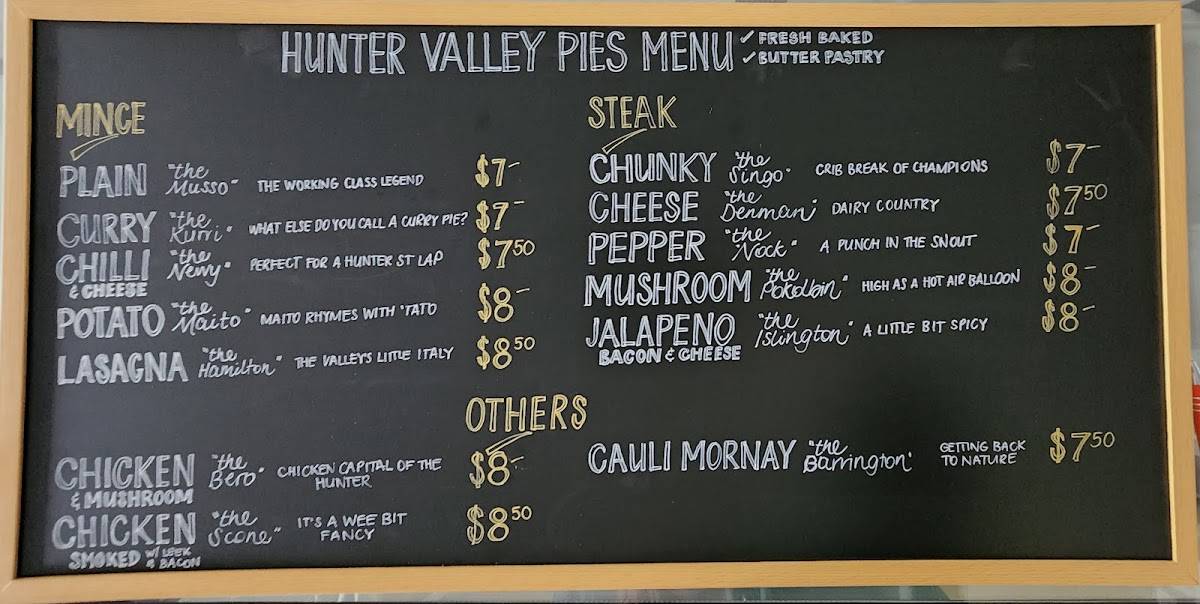 Menu at Banksy's Bakery, Muswellbrook