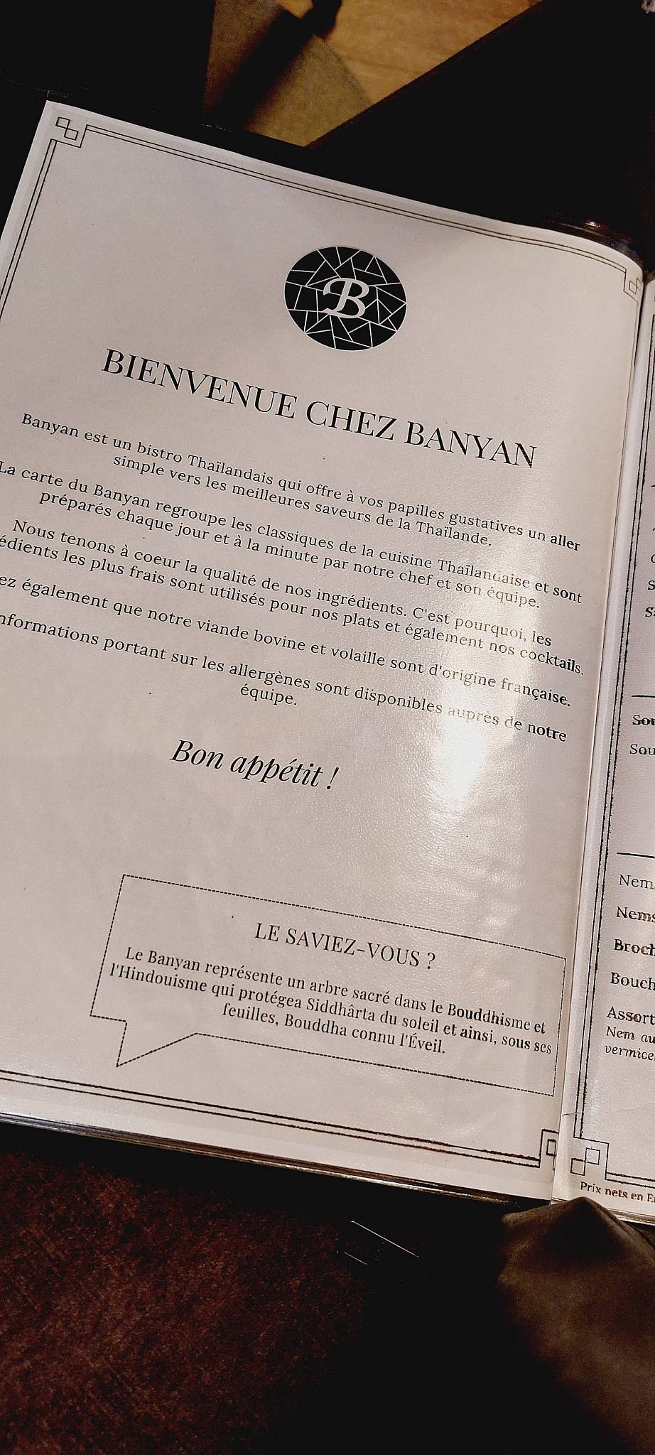 Menu au Banyan Bistronomie Thaï restaurant, Wasquehal