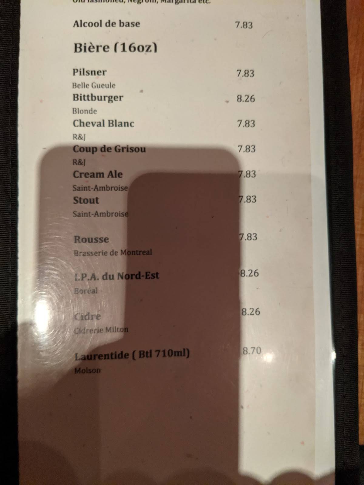 Menu at Bar Furco, Montréal