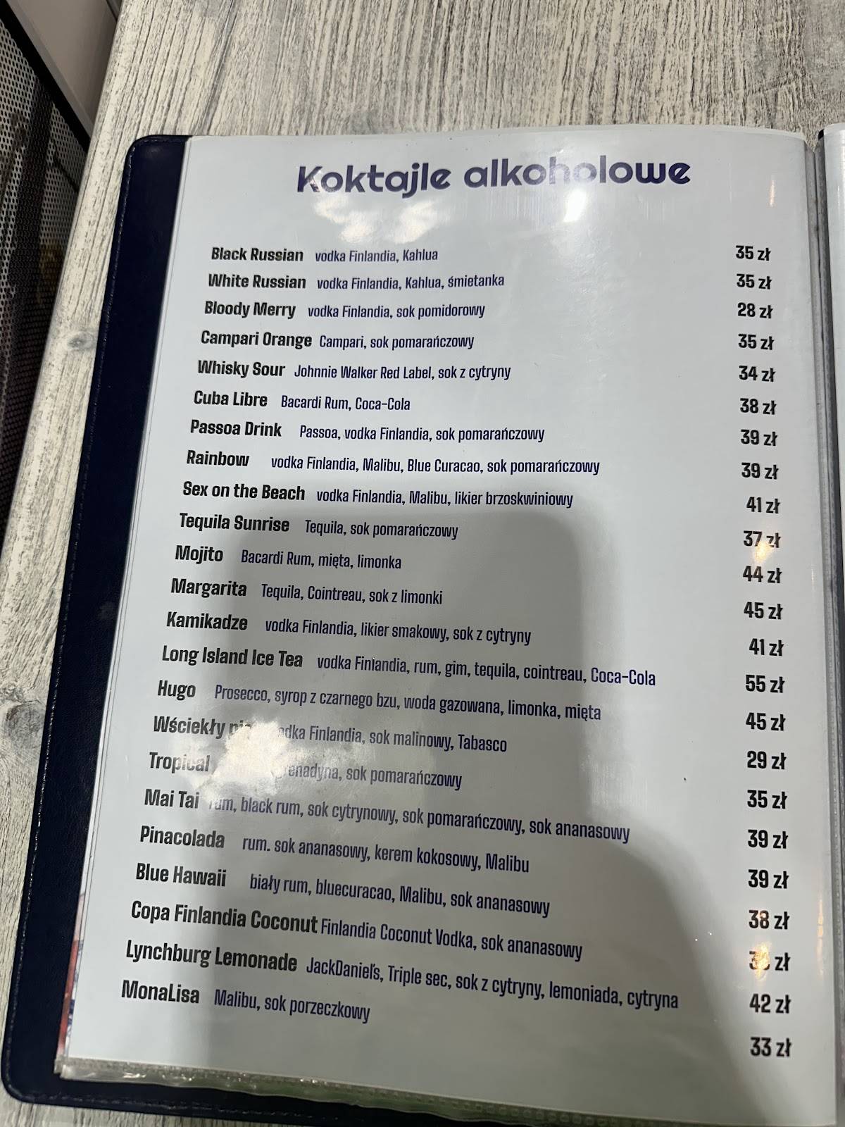Menu at Bar Keja, Miedzyzdroje